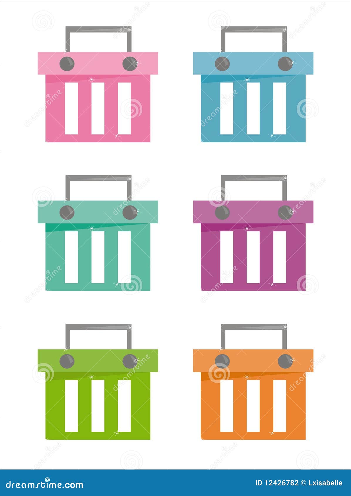 Set of 6 baskets icons stock vector. Illustration of glossy - 12426782