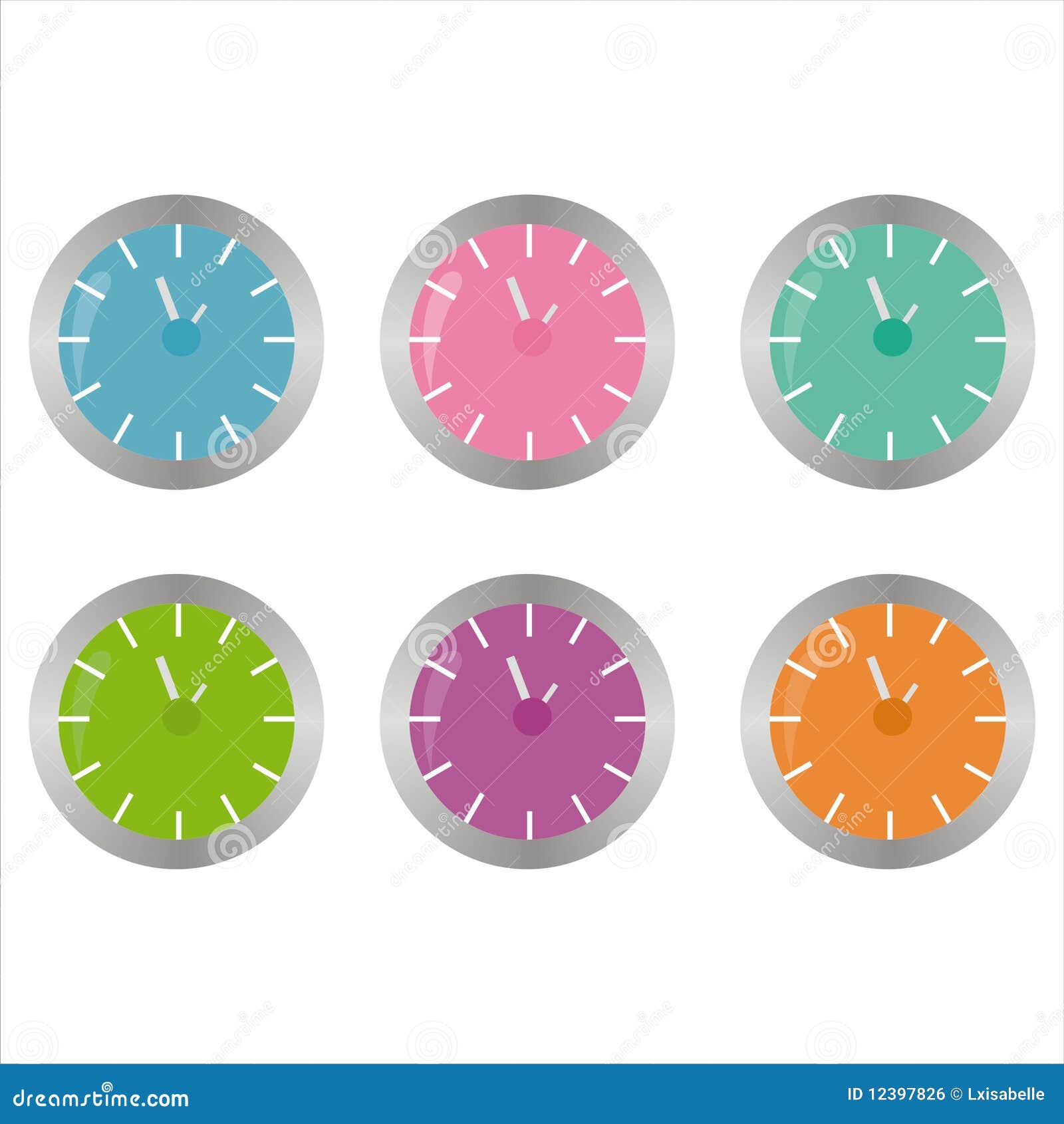 Set of 6 clocks icons stock vector. Illustration of design - 12397826