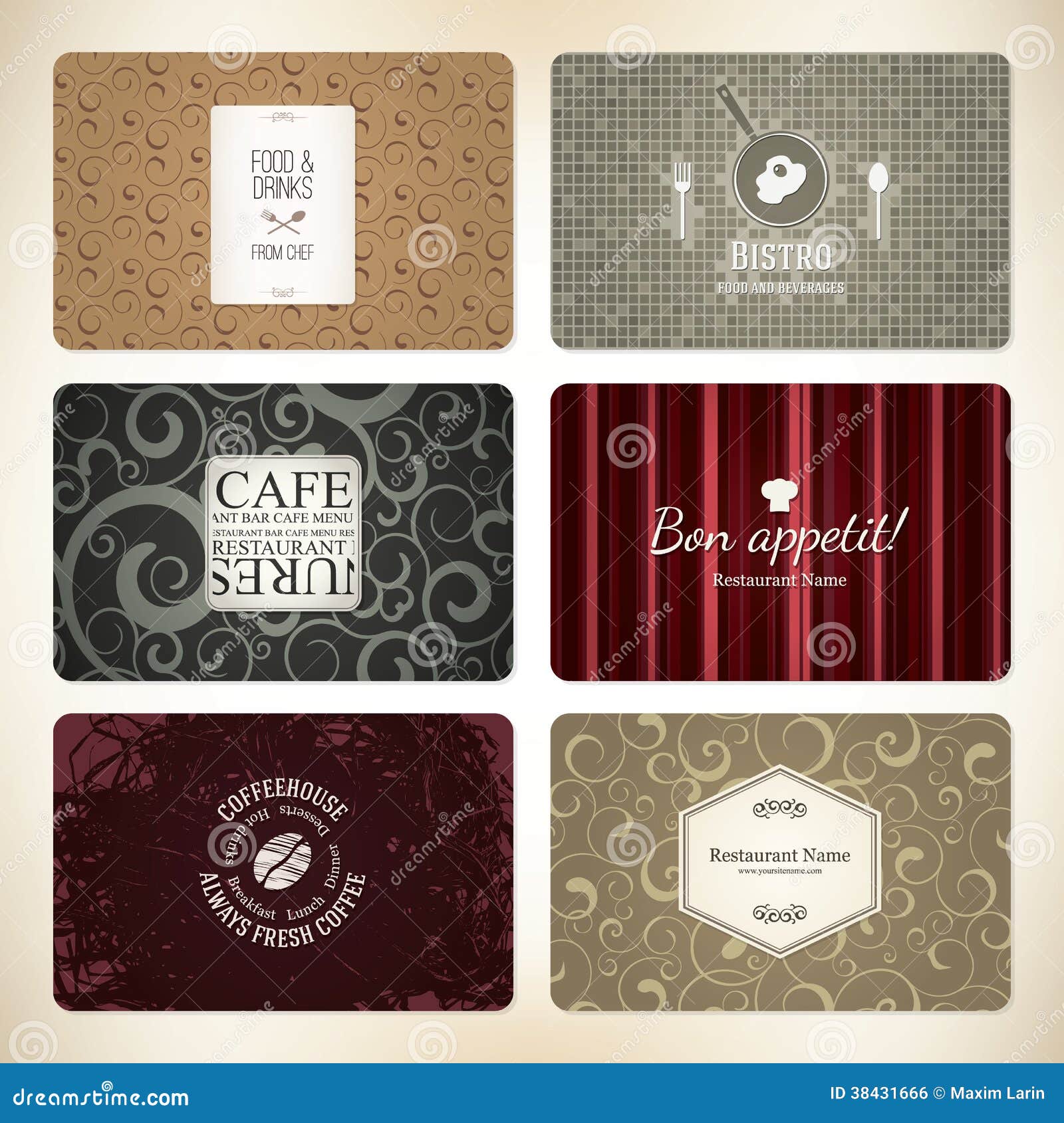 Set of 6 Detailed Business Cards Stock Vector - Illustration of ...