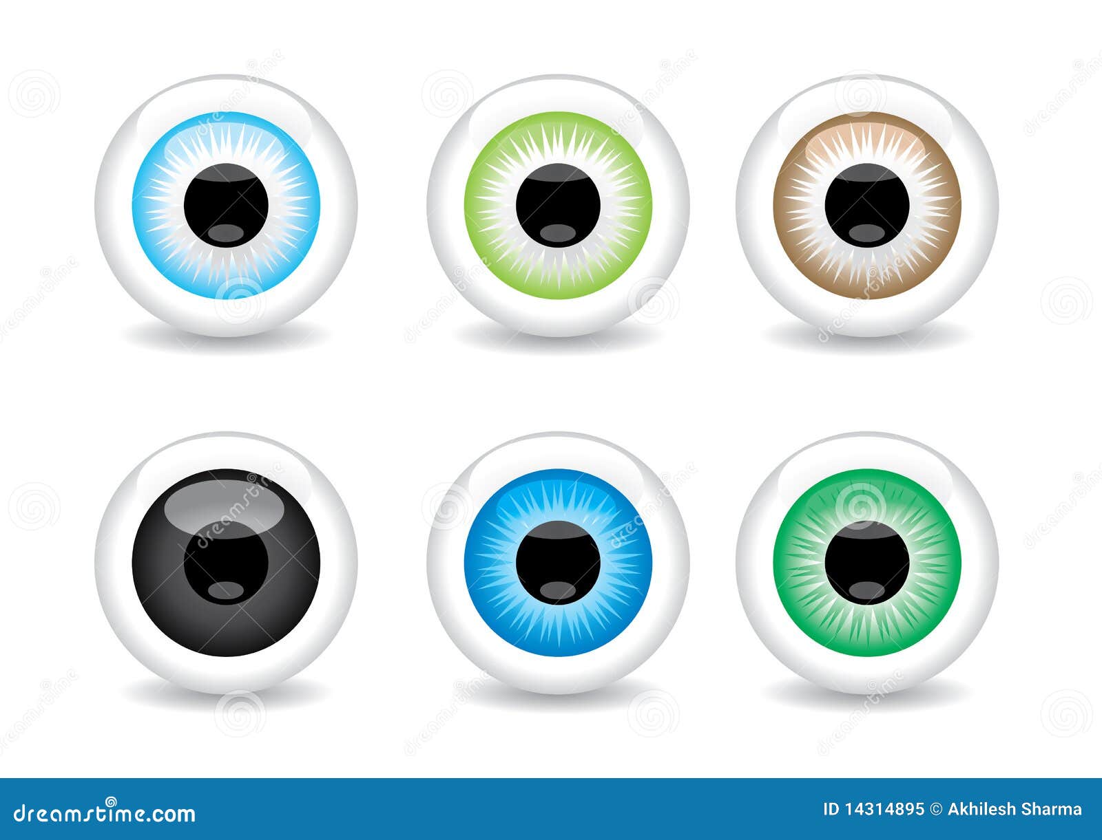Set of 6 Different Eye Balls Stock Vector - Illustration of lens, optic ...