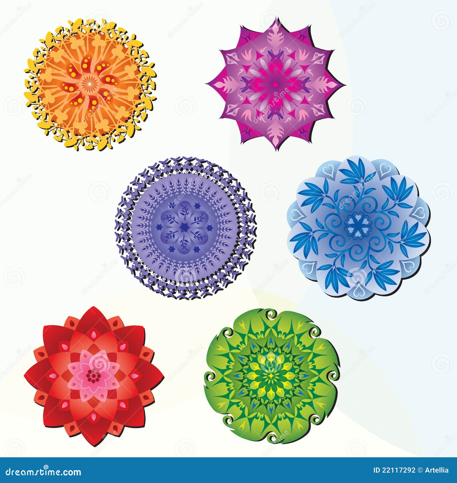 Set Of 6 Mandalas - Various Colors Vector Illustration | CartoonDealer ...