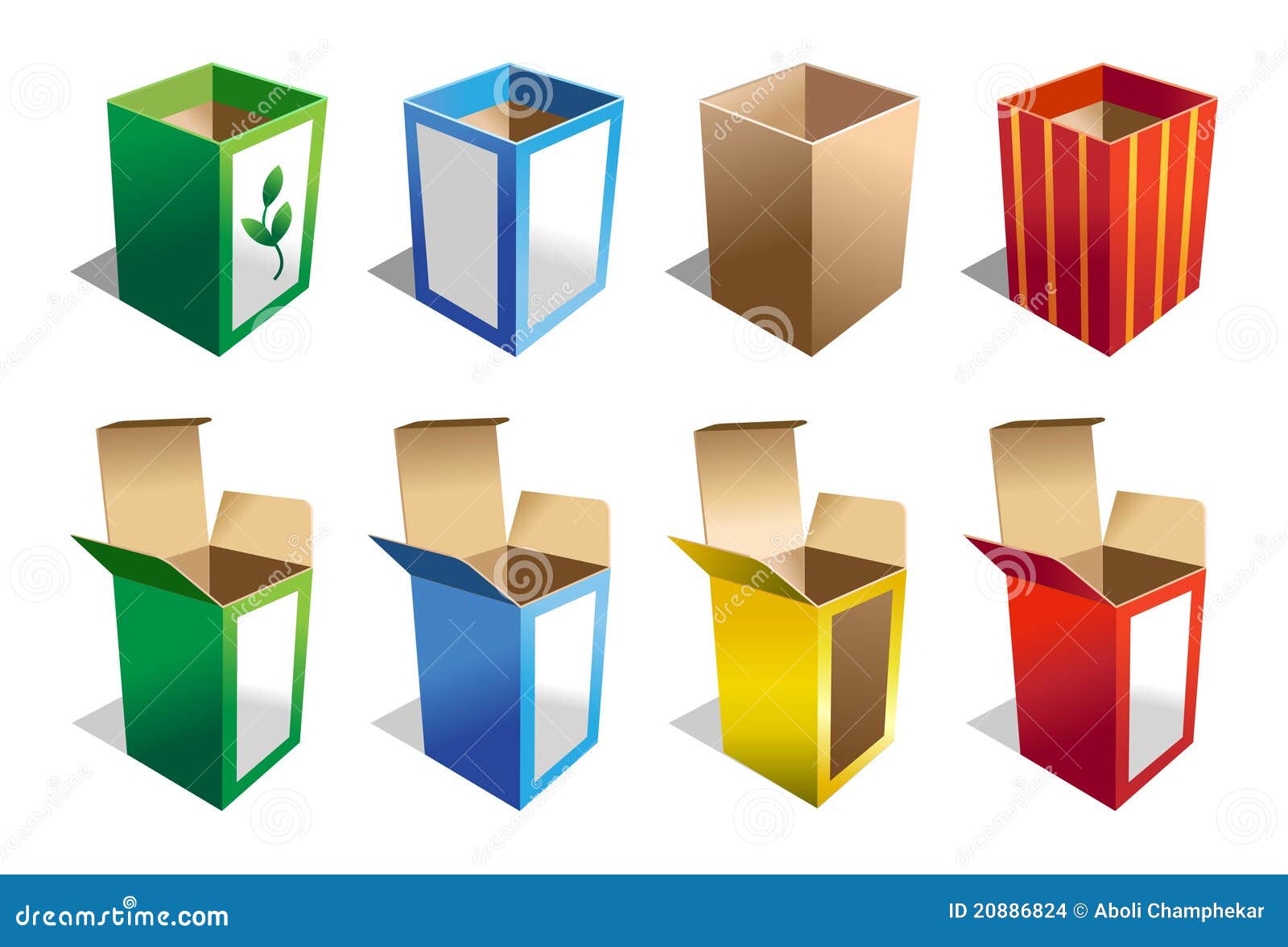 A Set of 8 Boxes in Different Colors Stock Vector - Illustration of ...