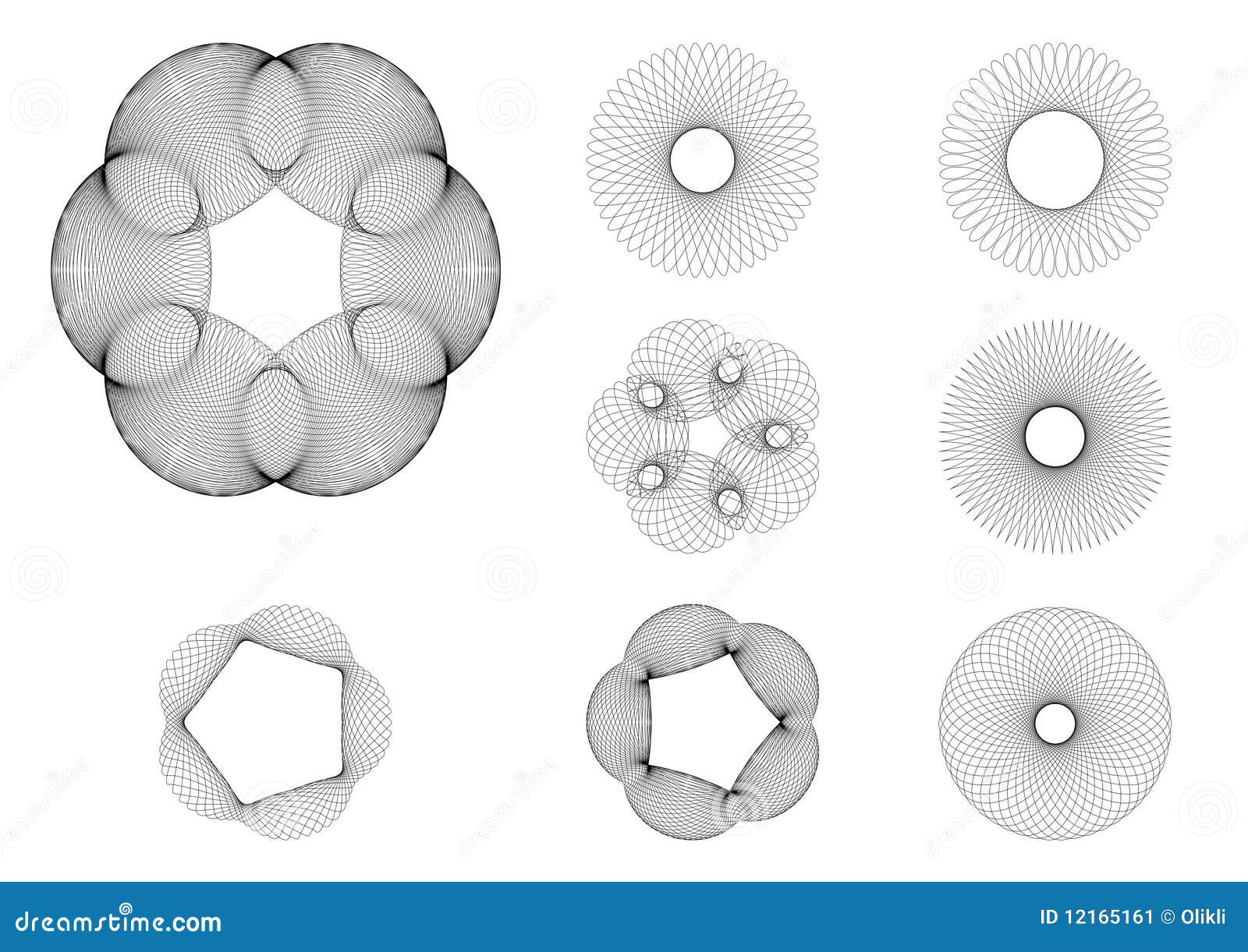 Set Of 8 Spirograph Drawings Cartoon Vector | CartoonDealer.com #12165161