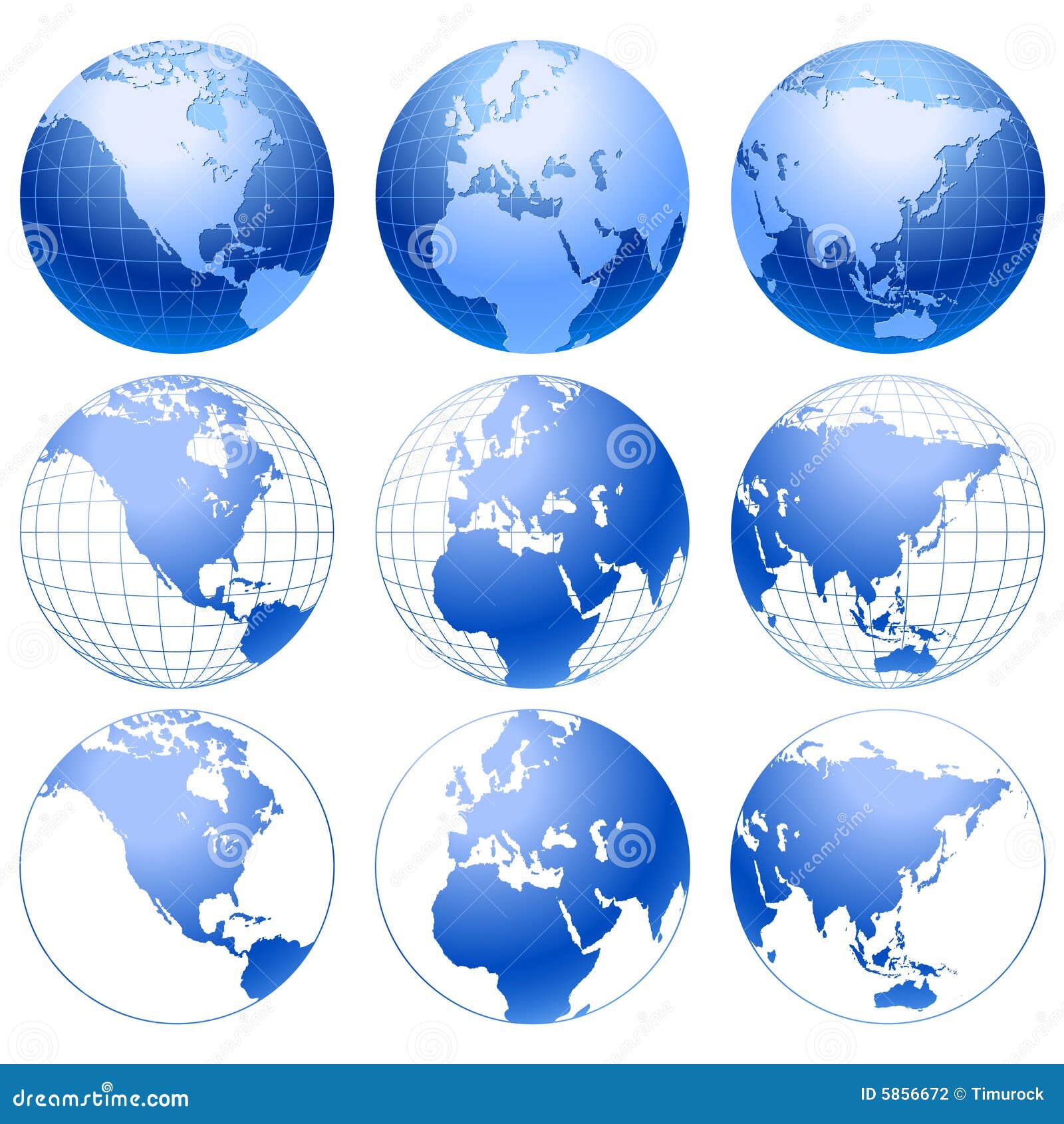 Set of 9 Blue Icons of Earth. Stock Vector - Illustration of blue, east ...