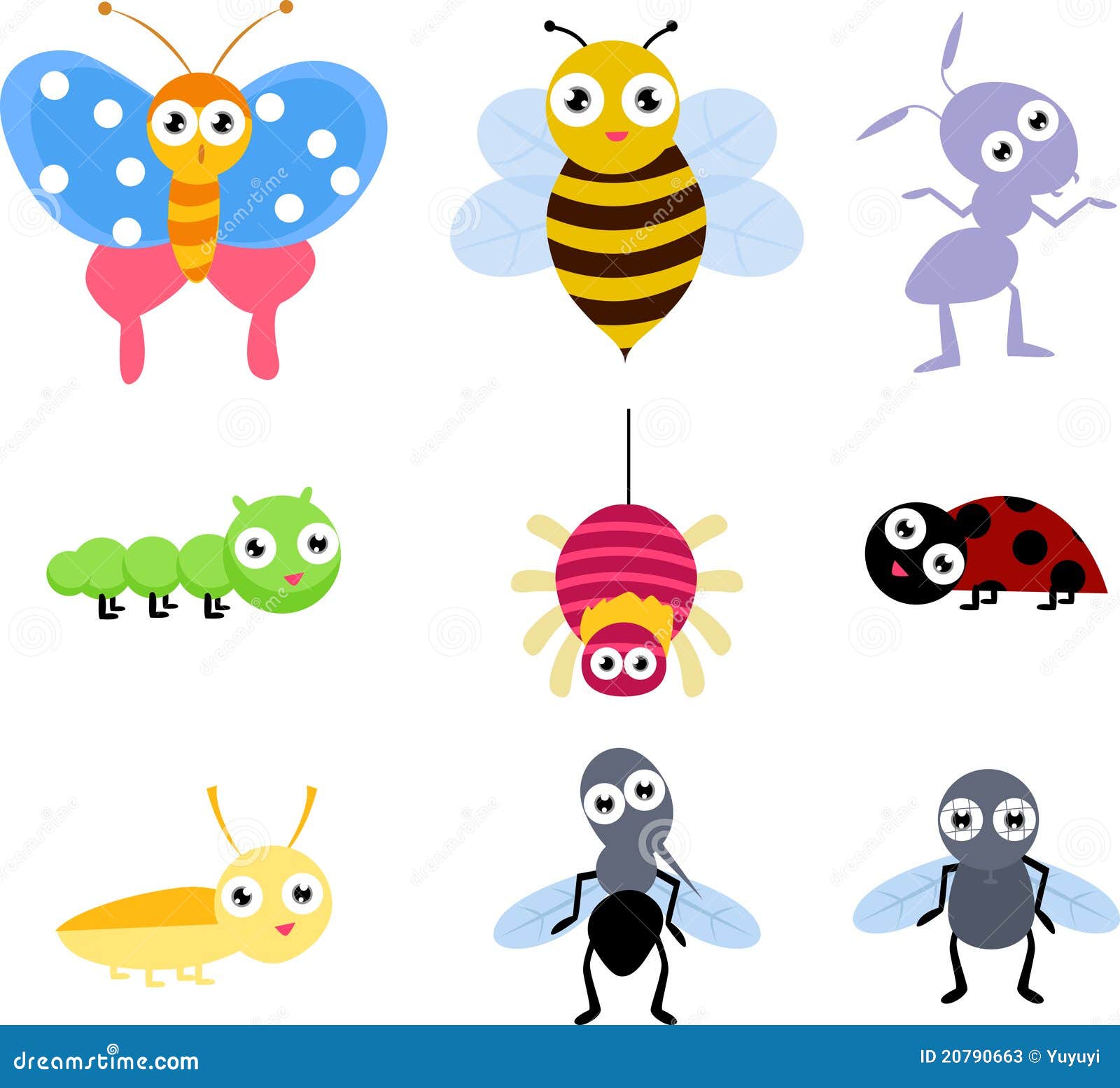 A Set of 9 Common Insect Icon Stock Vector - Illustration of cartoon ...