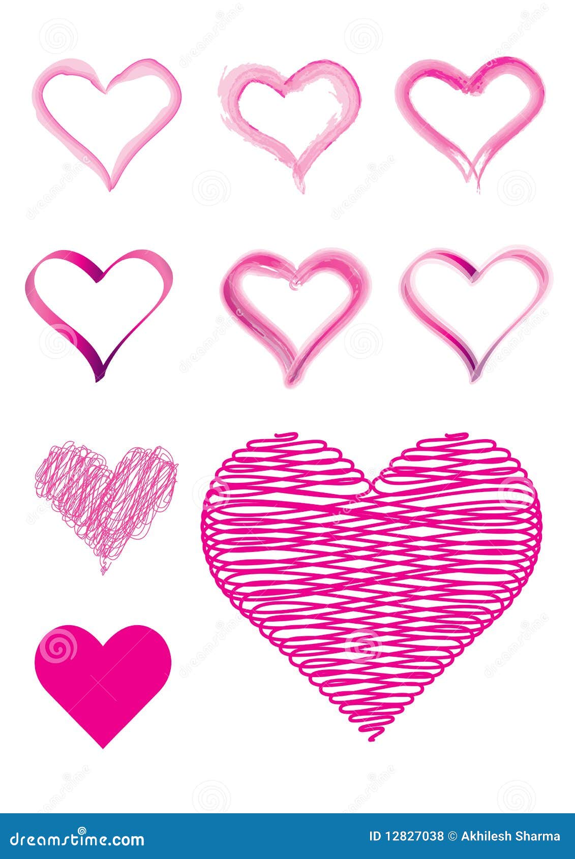 Set of 9 Heart Shapes in Brush Strokes Stock Vector - Illustration of ...