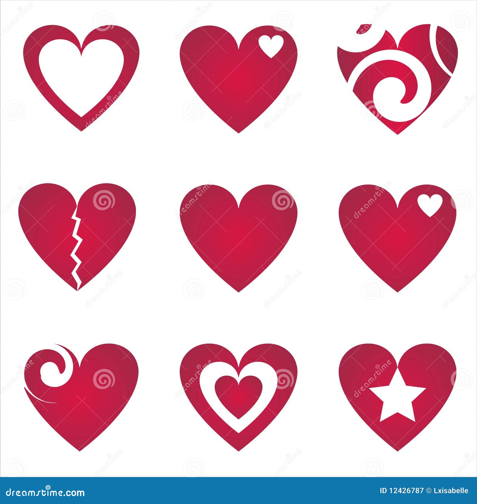 Set of 9 hearts icons stock vector. Illustration of graphic - 12426787