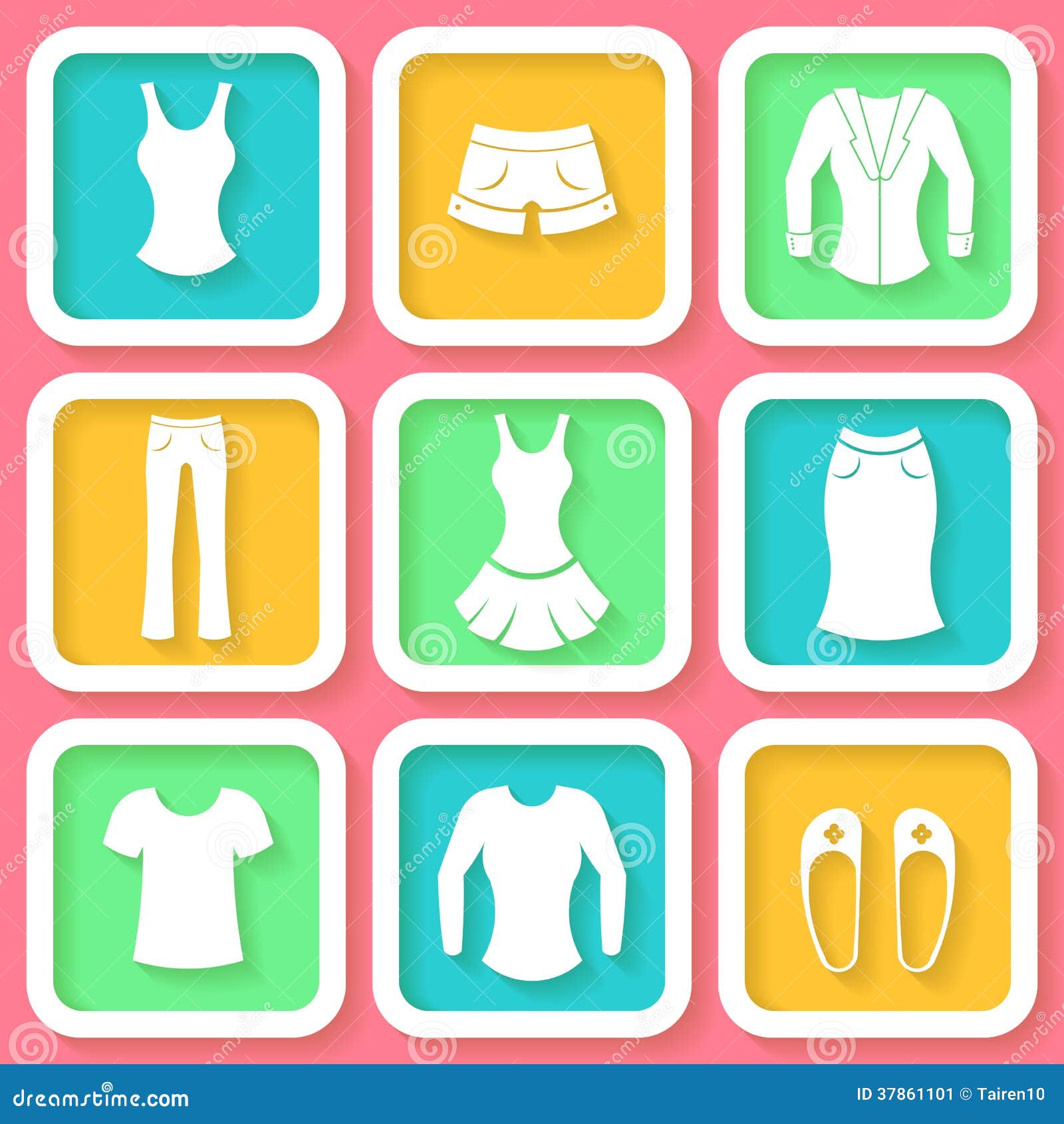 Set of 9 Icons of Female Clothing Stock Illustration - Illustration of ...