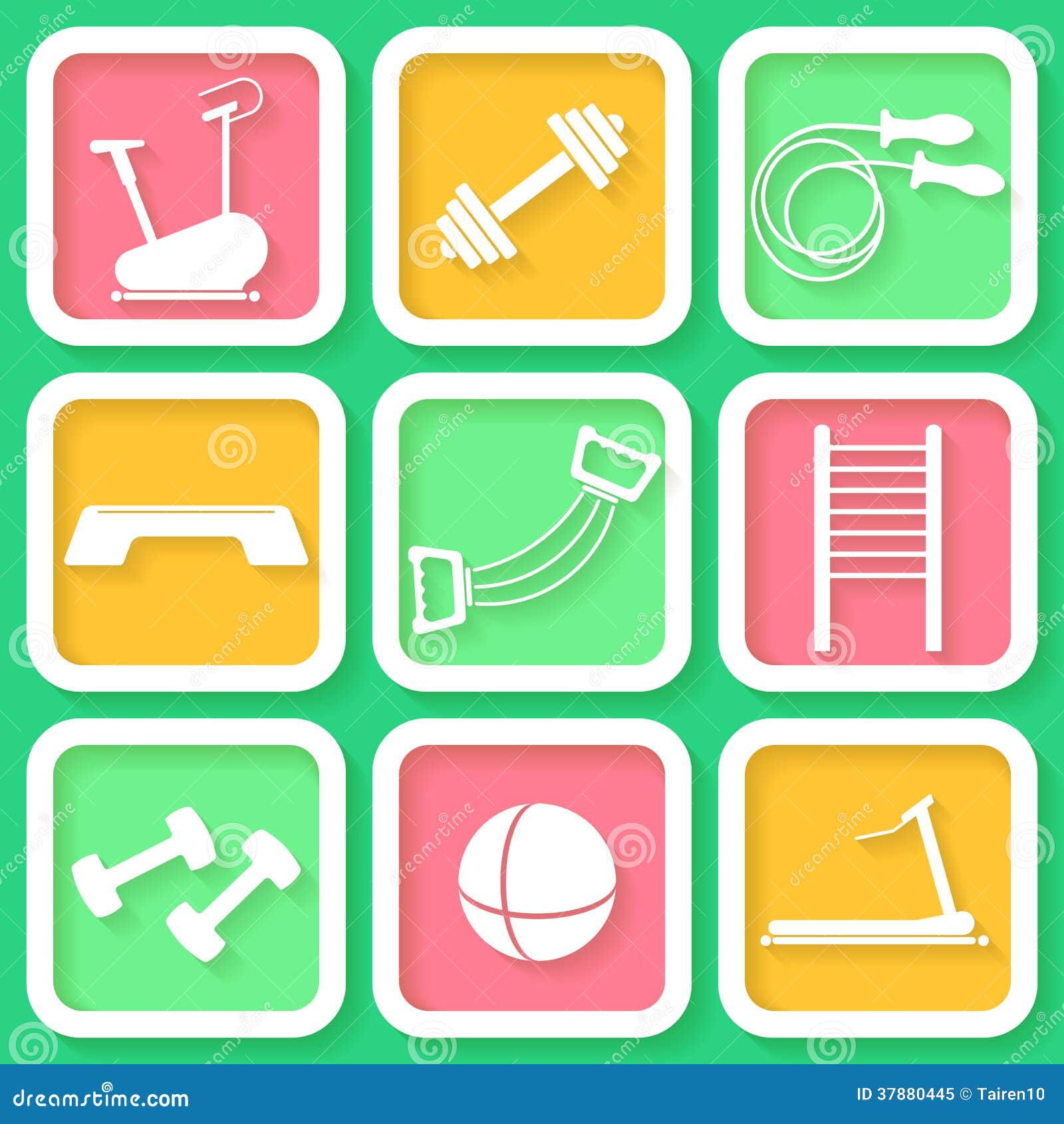 Set of 9 Icons of the Fintess Equipment Stock Vector - Illustration of ...