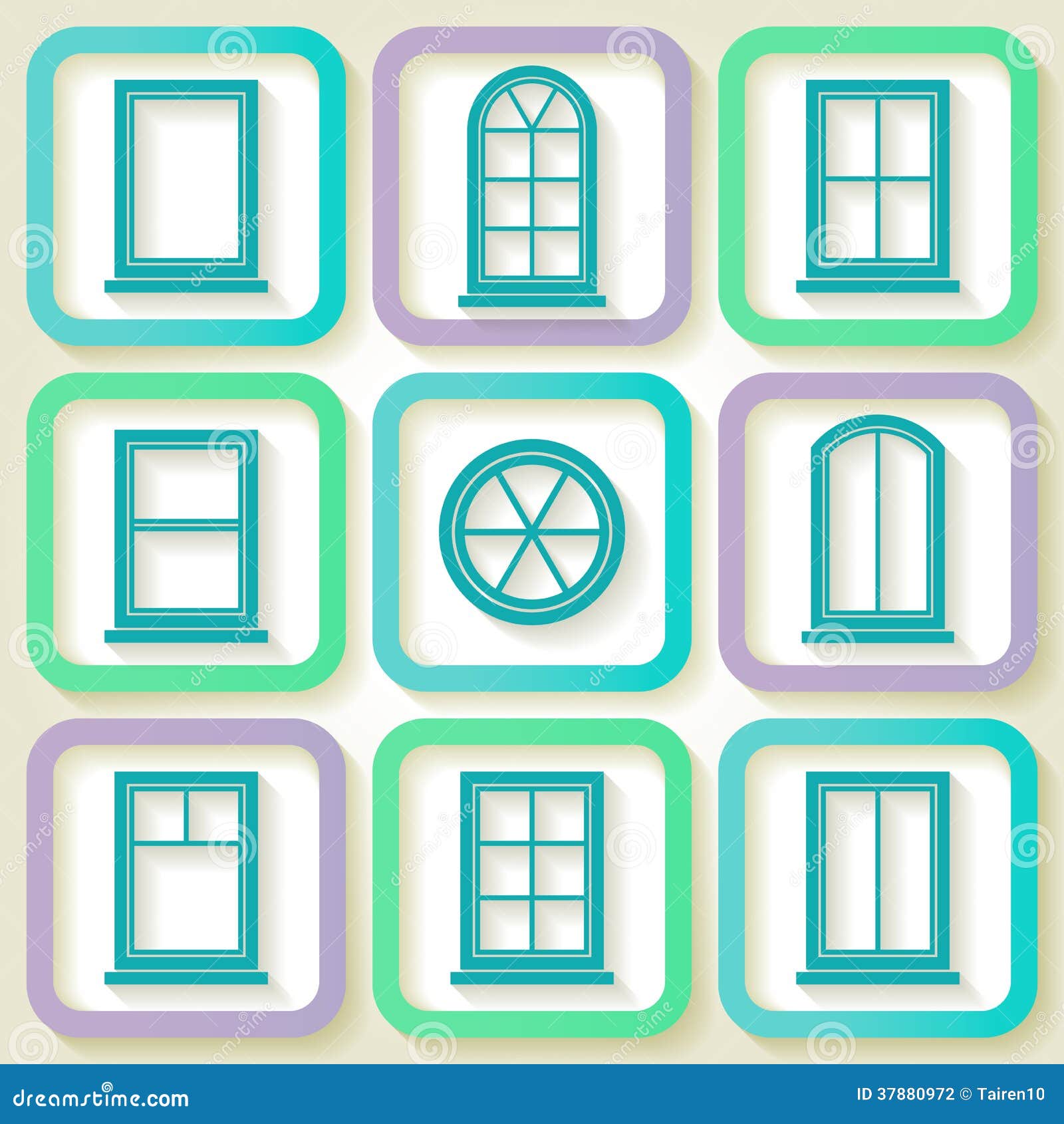 Set of 9 icons of windows stock vector. Illustration of bright - 37880972