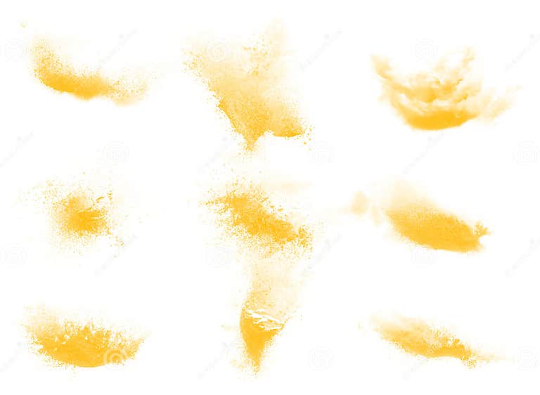 Set of 9 Yellow Powder Splash in Motion Stock Vector - Illustration of ...
