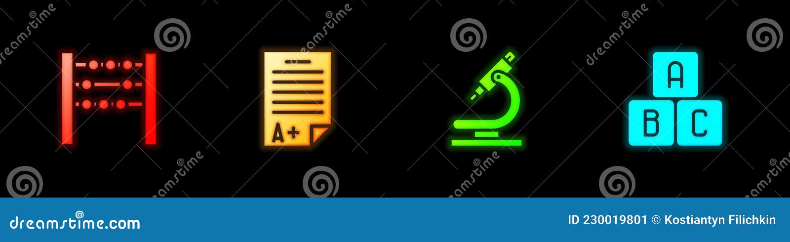 Set Abacus, Exam Sheet with Plus Grade, Microscope and ABC Blocks Icon ...