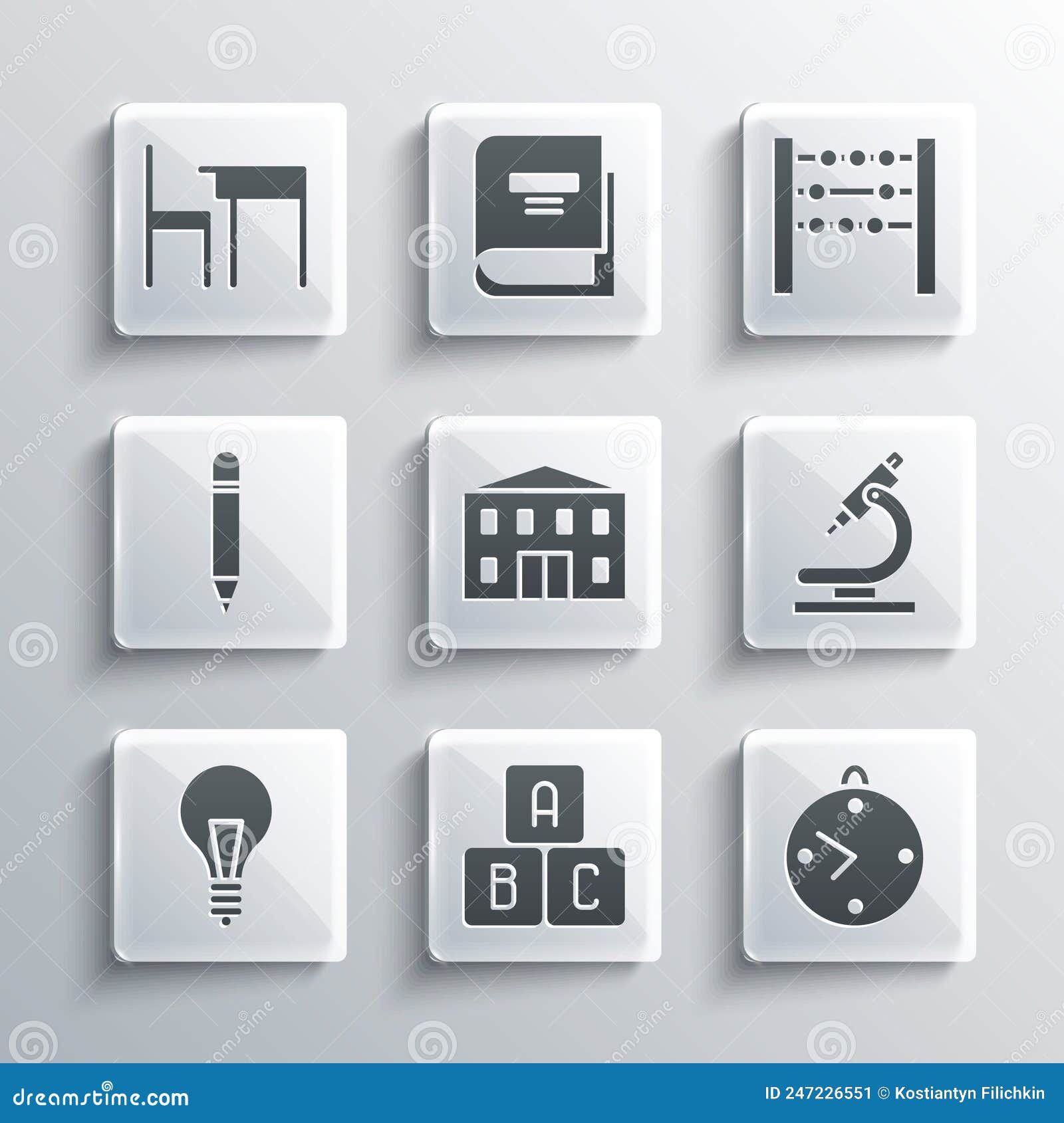 Set ABC Blocks, Clock, Microscope, School Building, Light Bulb with ...