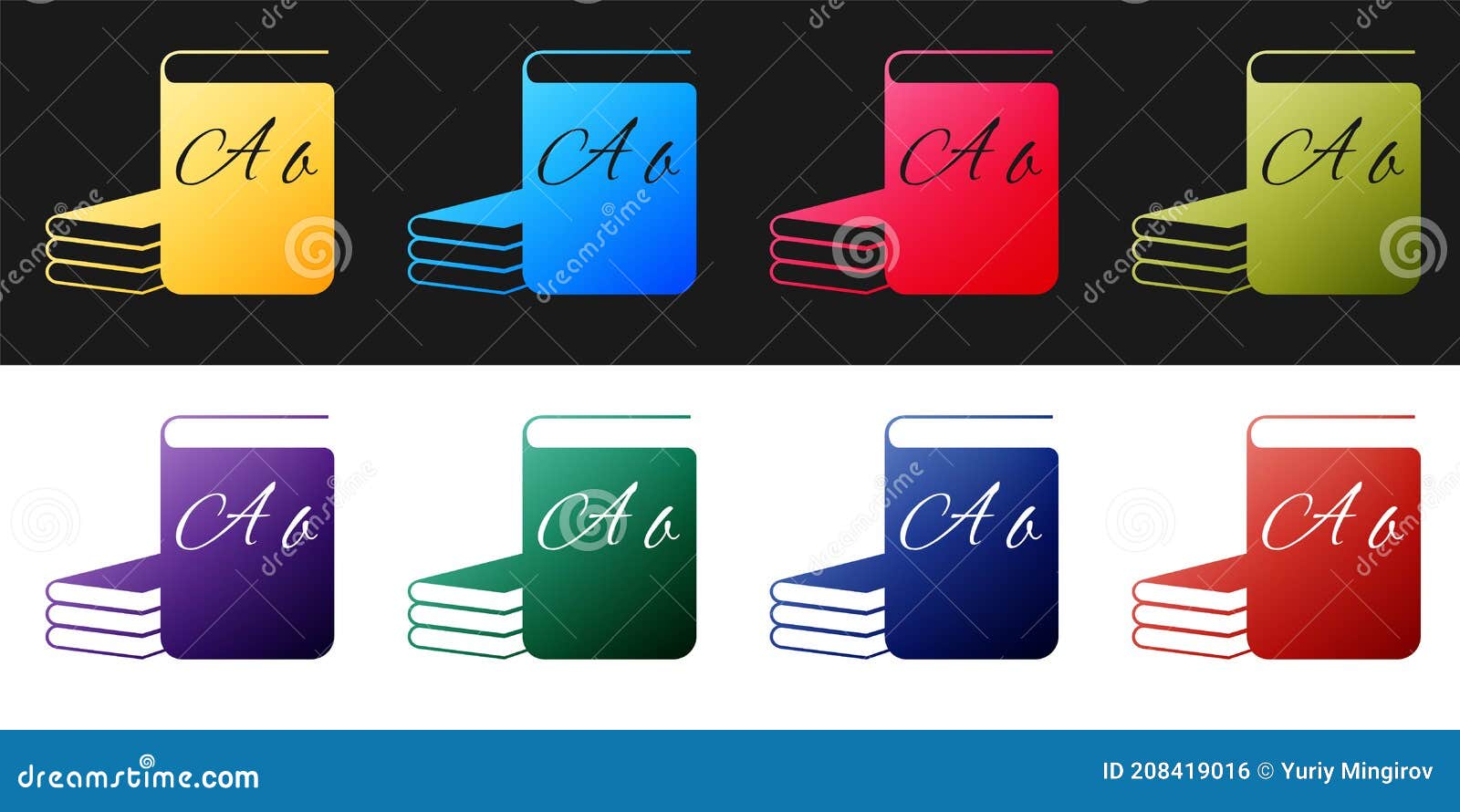 Set ABC Book Icon Isolated on Black and White Background. Dictionary ...