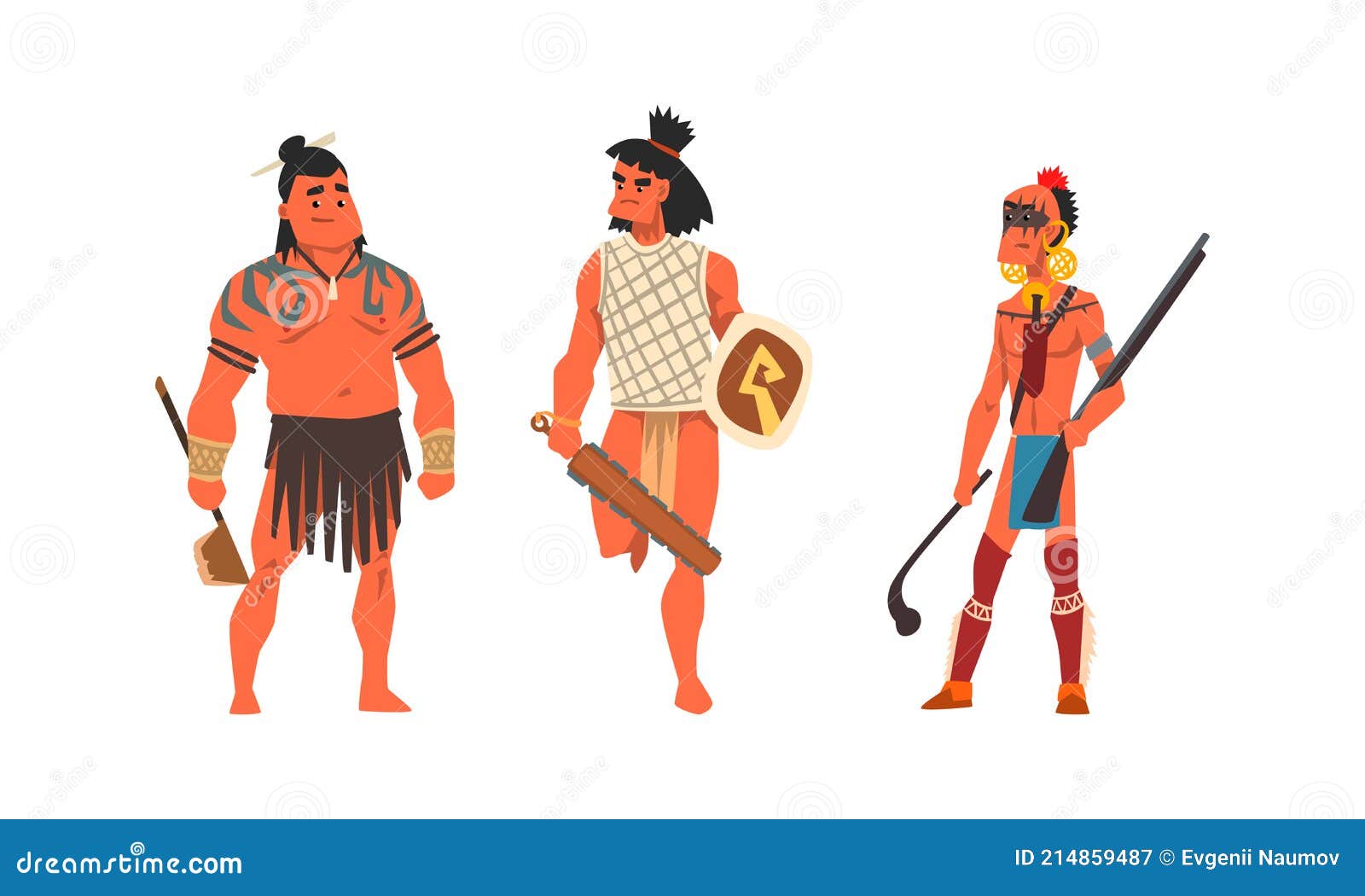 Set Of Representatives Of Ethnic Tribes, Aboriginal Indigenous Warriors ...