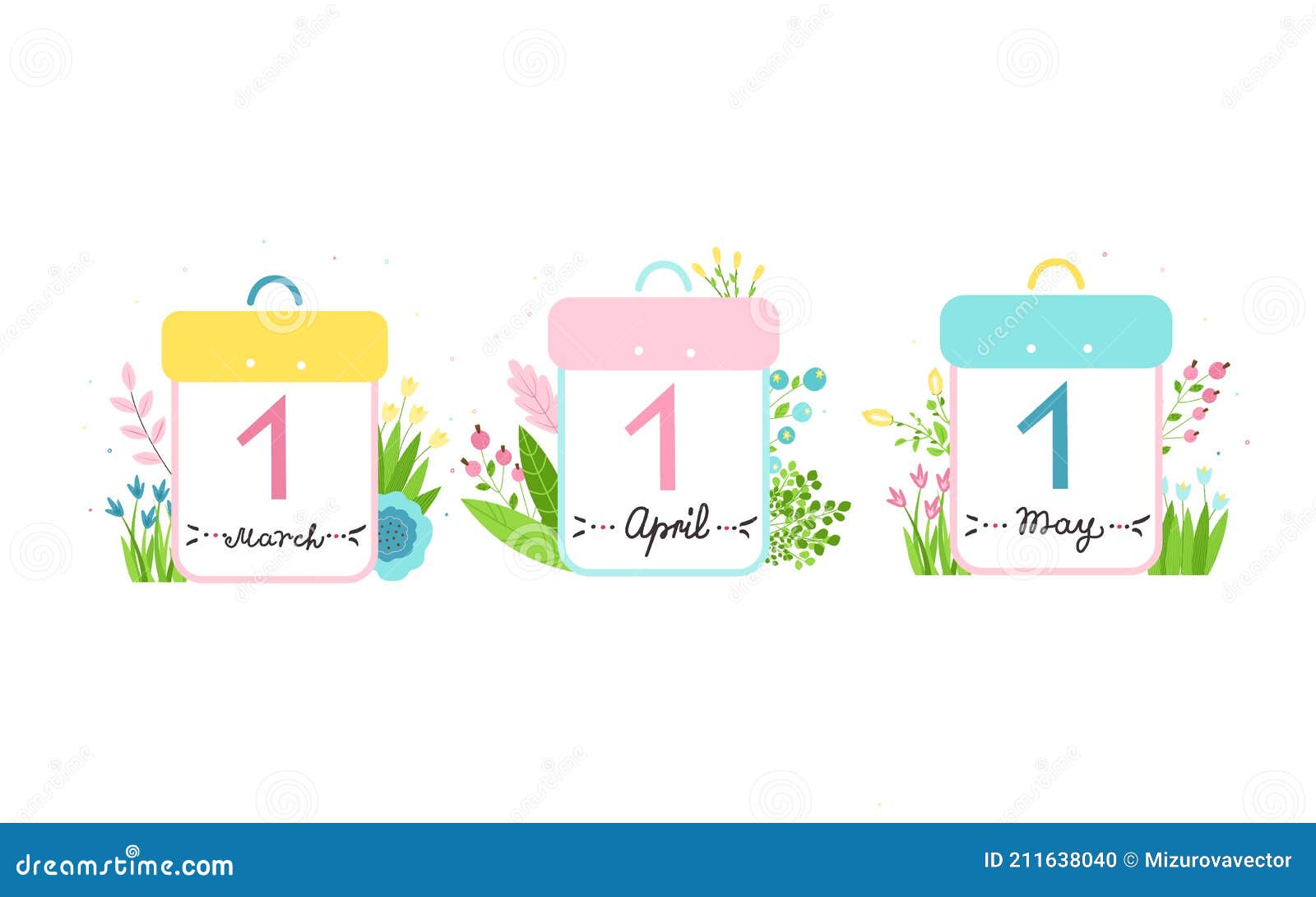 Set of Absract Calendars for the Beginning of Spring Months with ...