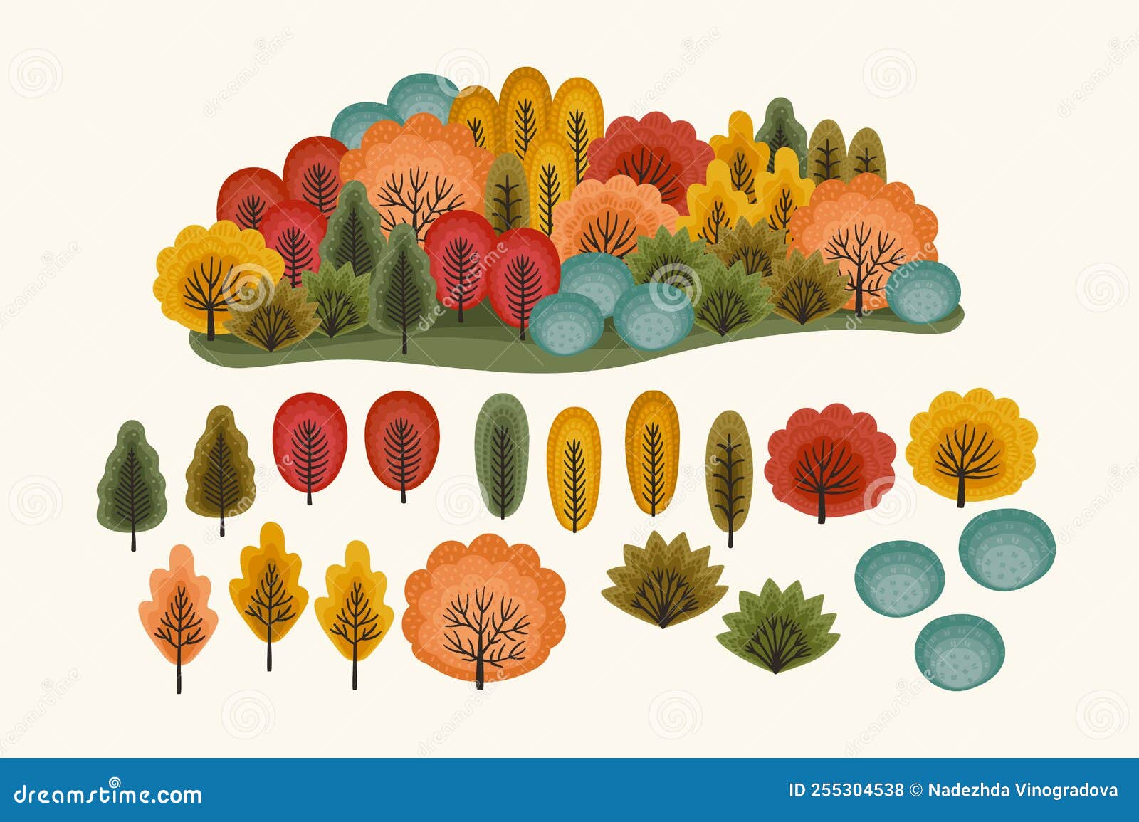 Set of Abstract Autumn Trees. Isolated Elements for Creating Any ...