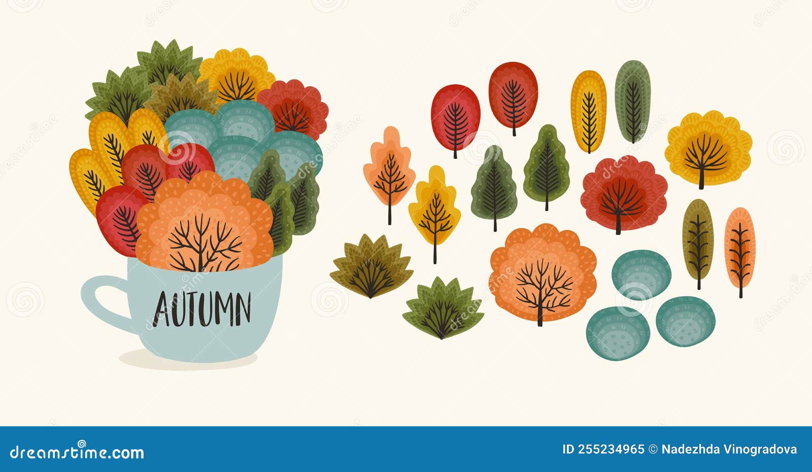 Set of Abstract Autumn Trees. Isolated Elements for Creating Any ...
