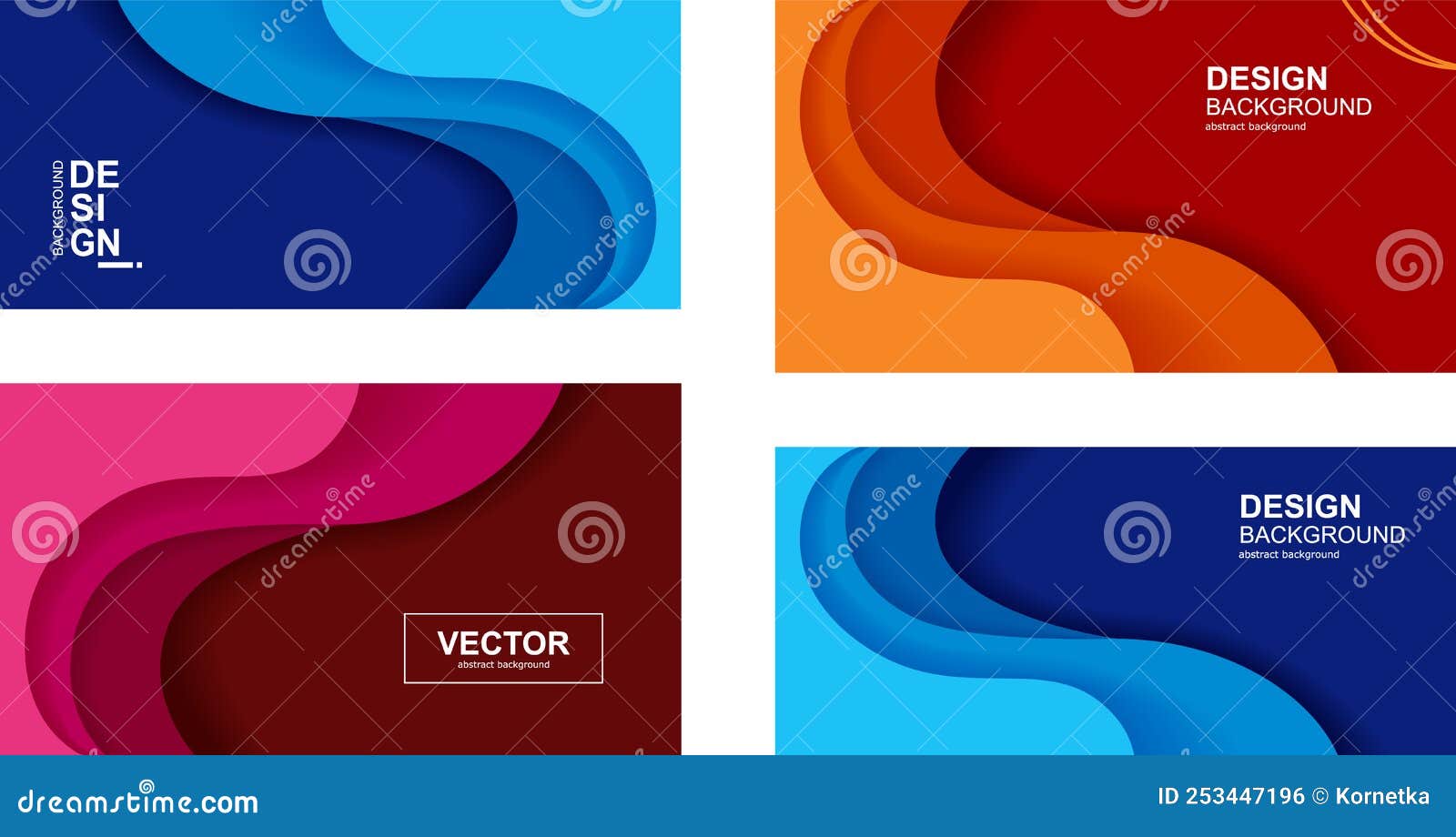 Set Abstract Background with Wavy Red and Blue Paper. Stock Vector ...