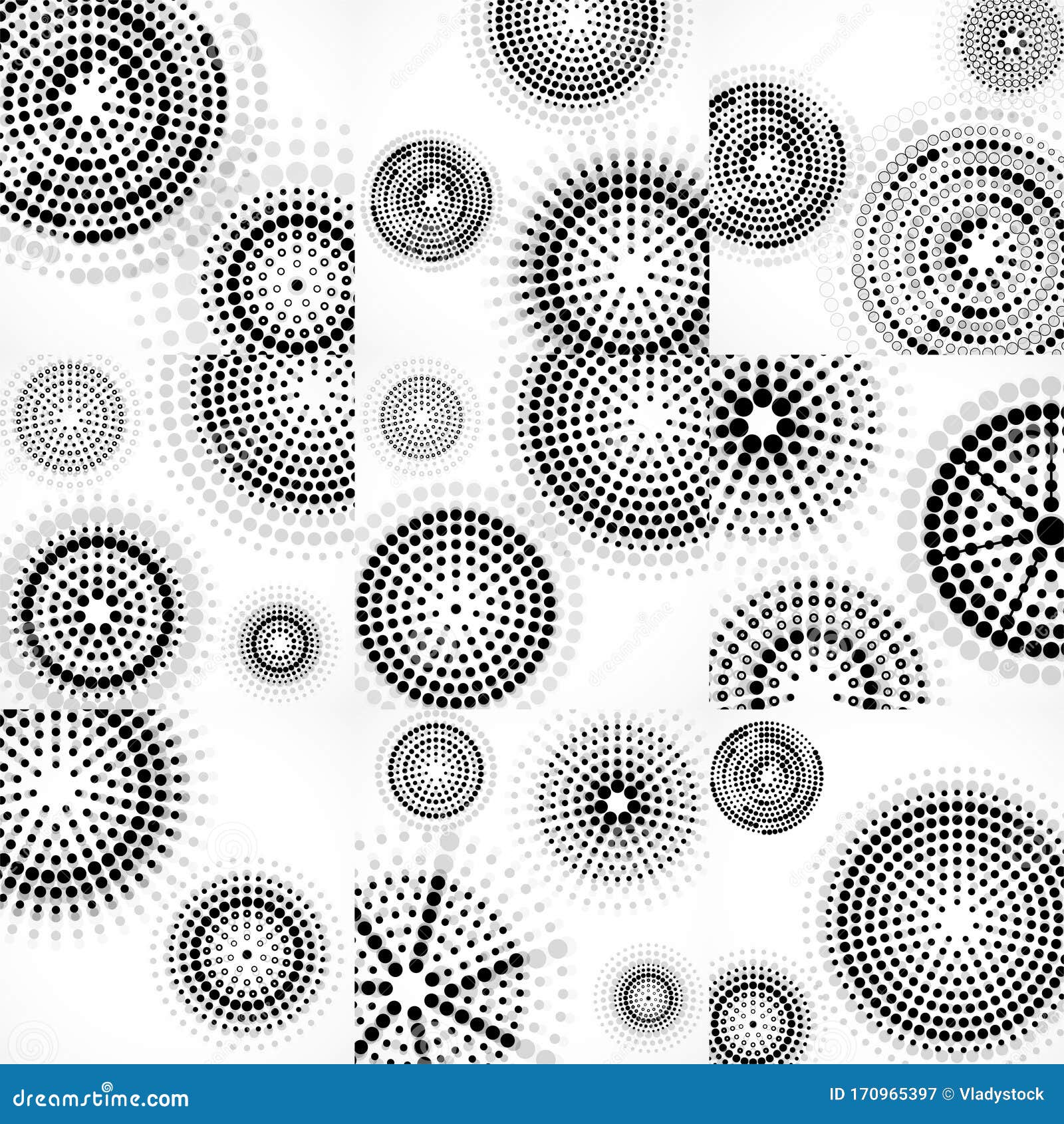 Set of Abstract Backgrounds with Dotted Circles. Dots in Circular Form ...