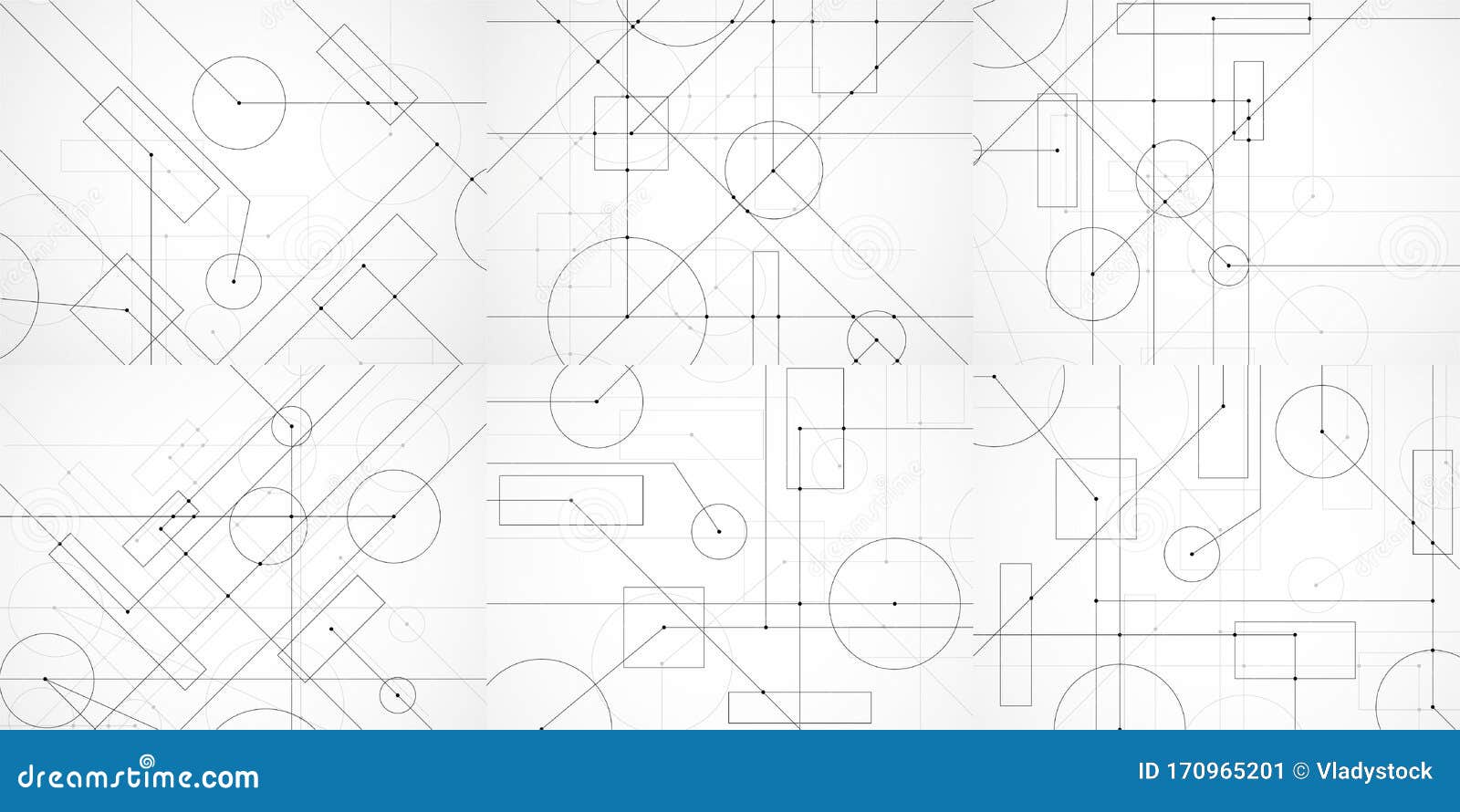 Set of Abstract Backgrounds with Engineering Drawing. Technological ...
