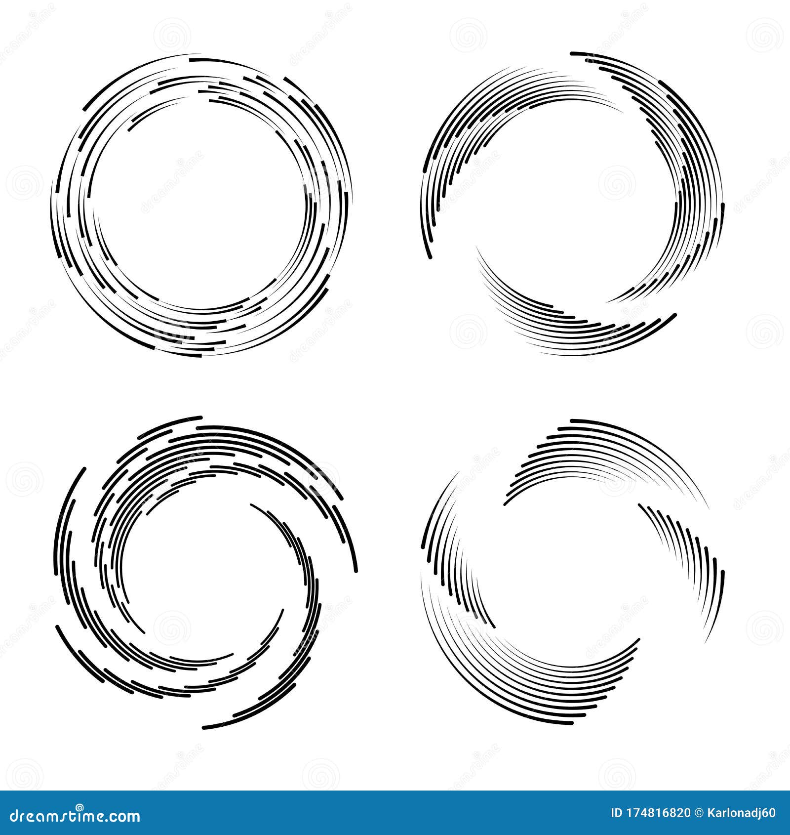Set of Abstract Black Stripes in Round Form Stock Vector - Illustration ...