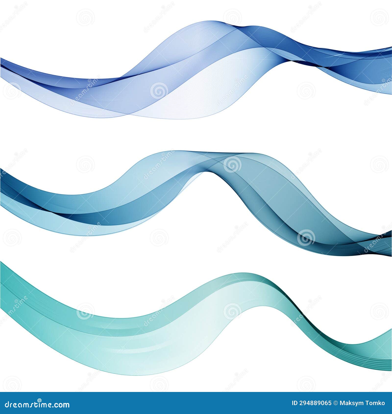Set of Abstract Blue Waves on a Transparent Background. Vector ...