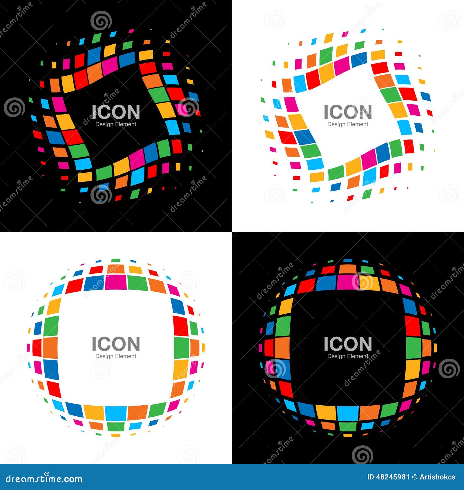 Set of Abstract Bright Rainbow Halftone Logo Stock Vector ...