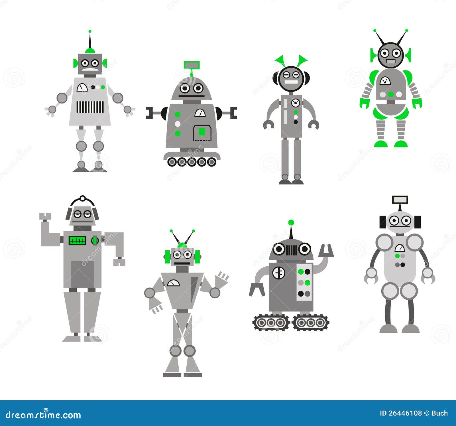 Set of Abstract Cartoon Robots Stock Vector - Illustration of machine ...