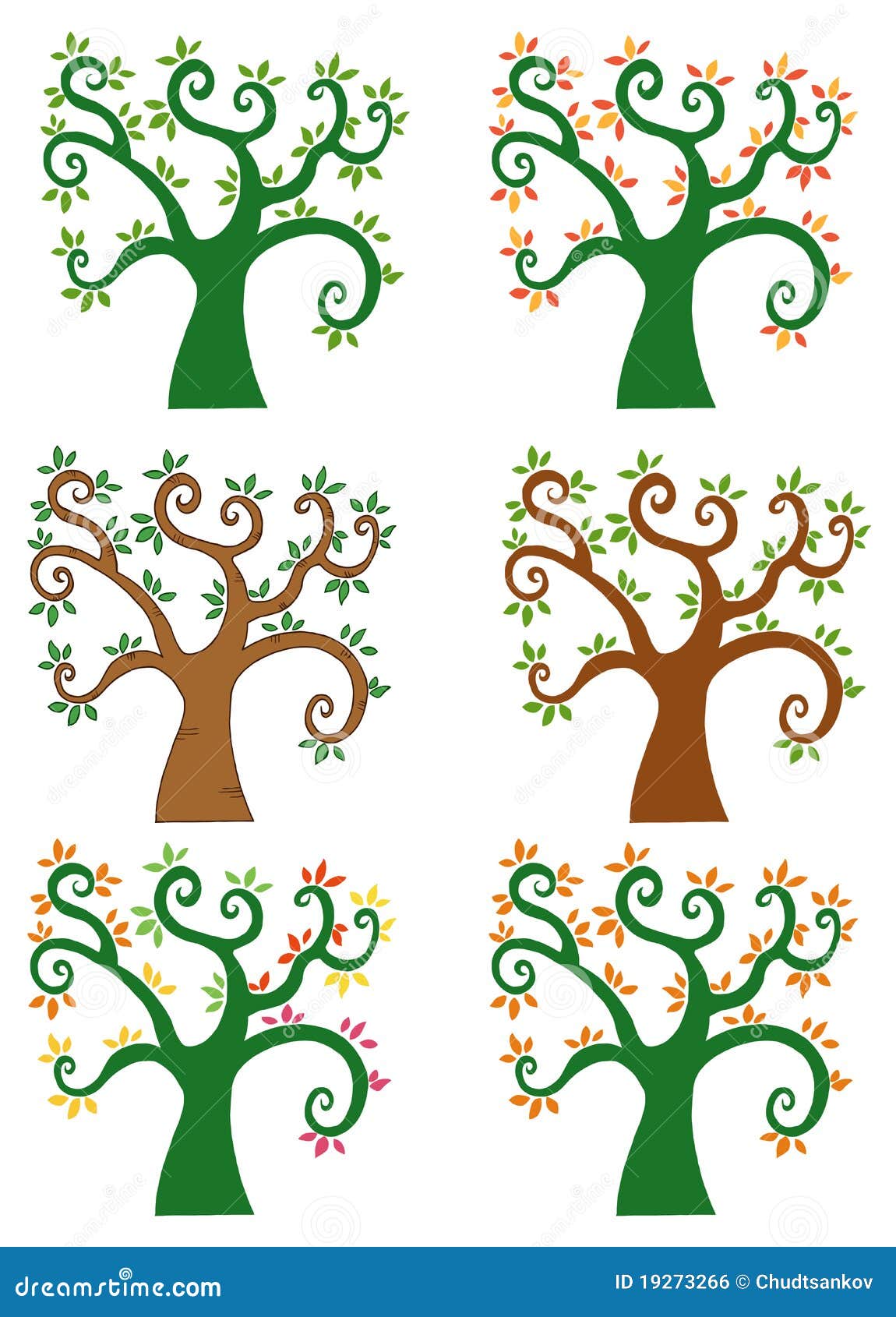 Set of Abstract Cartoon Tree Stock Vector - Illustration of mascot ...