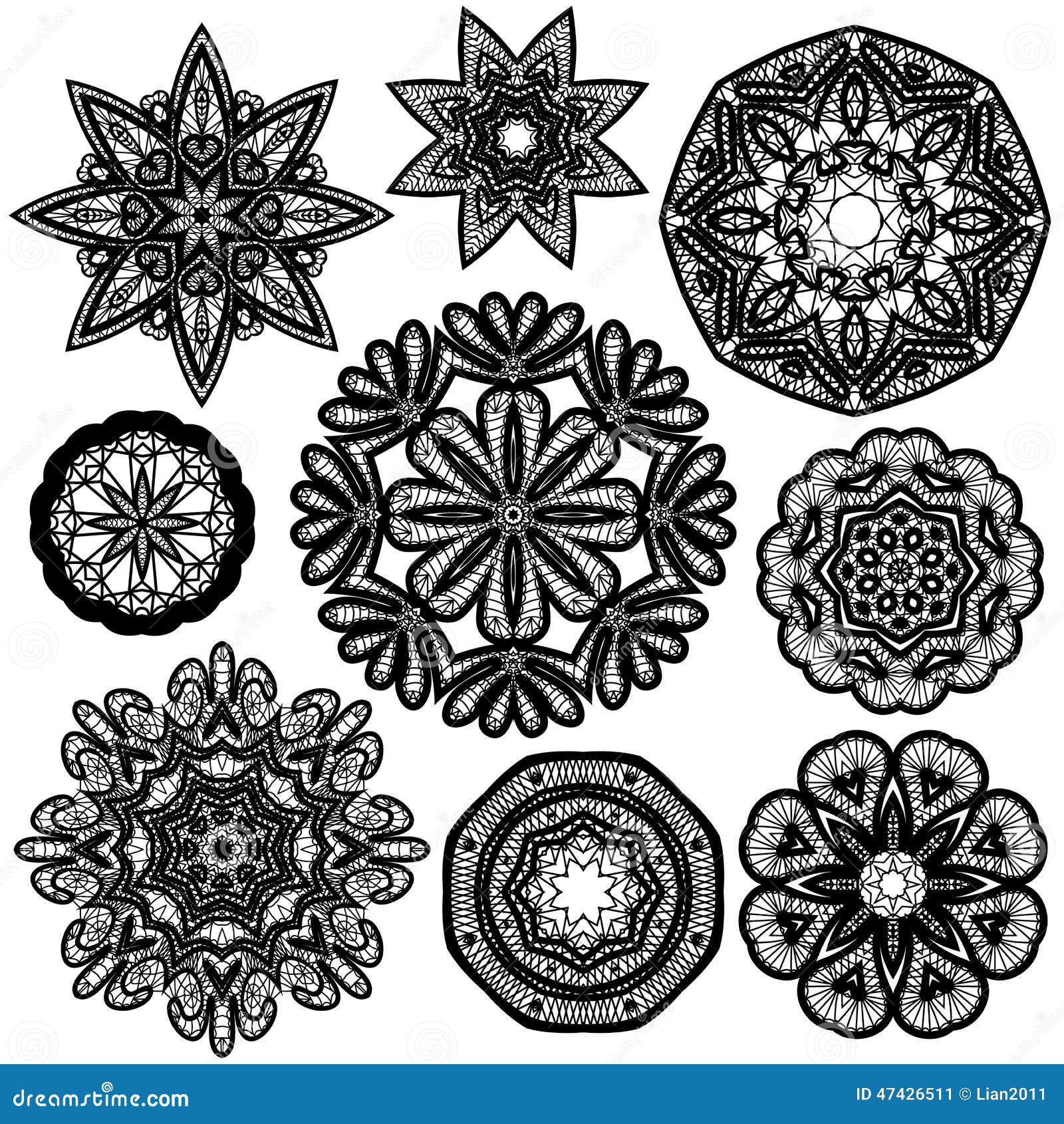 Circle Lace Patterns, Design Elements In Black Outline Design, Gorgeous ...