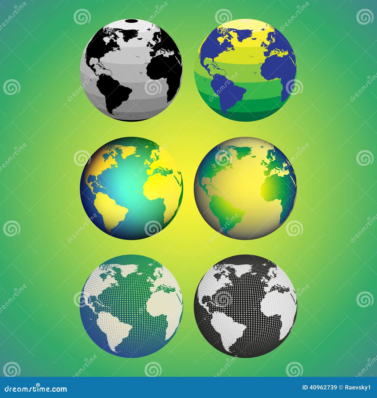 Set of Abstract Color Globes, World Map Vector Stock Vector ...