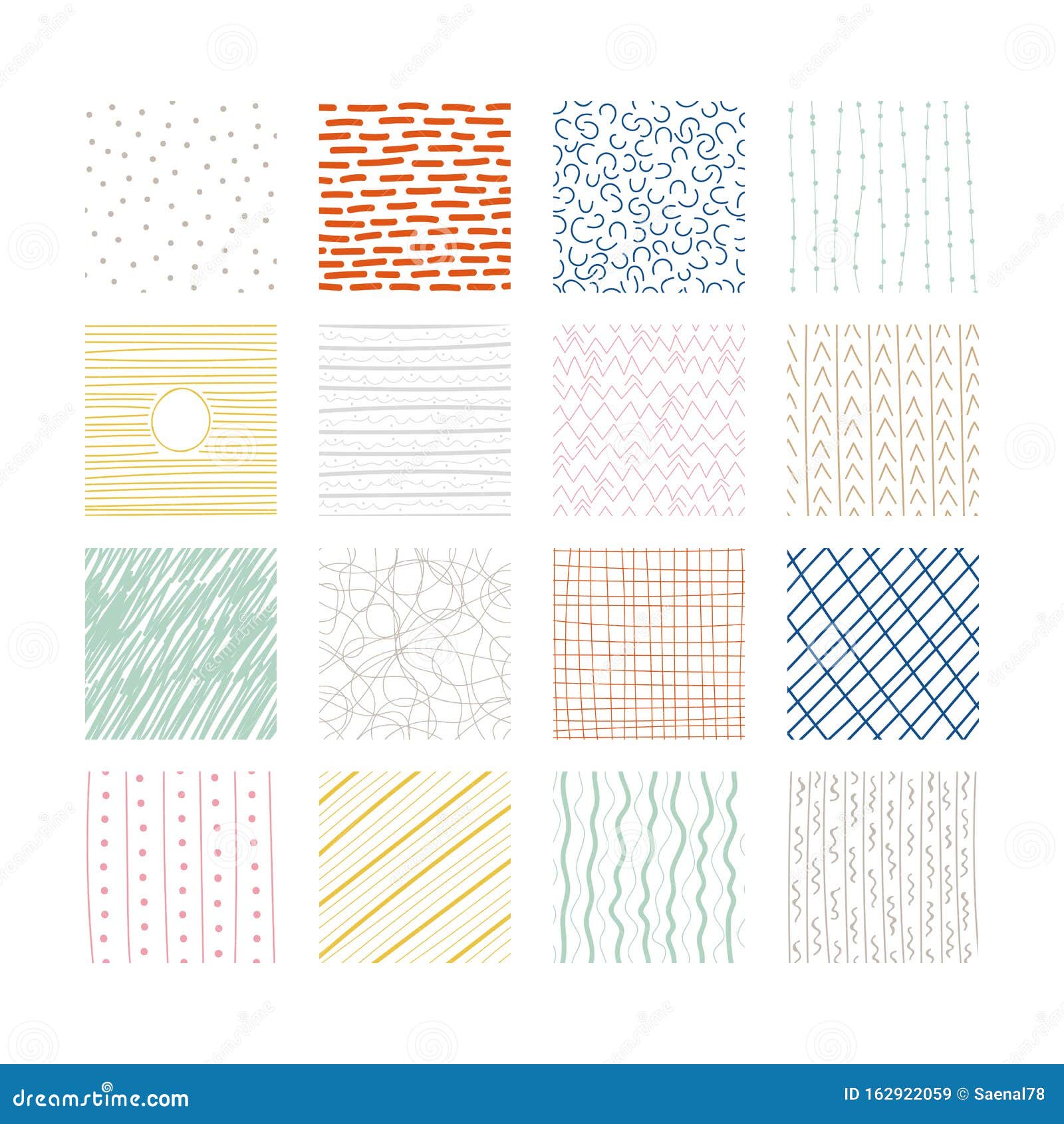 Set of Abstract Colored Squares. Hand Drawn Backgrounds. Doodle ...