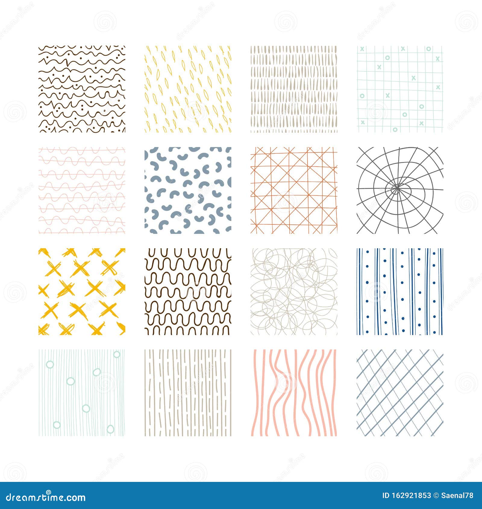 Set of Abstract Colored Squares. Hand Drawn Backgrounds. Doodle ...