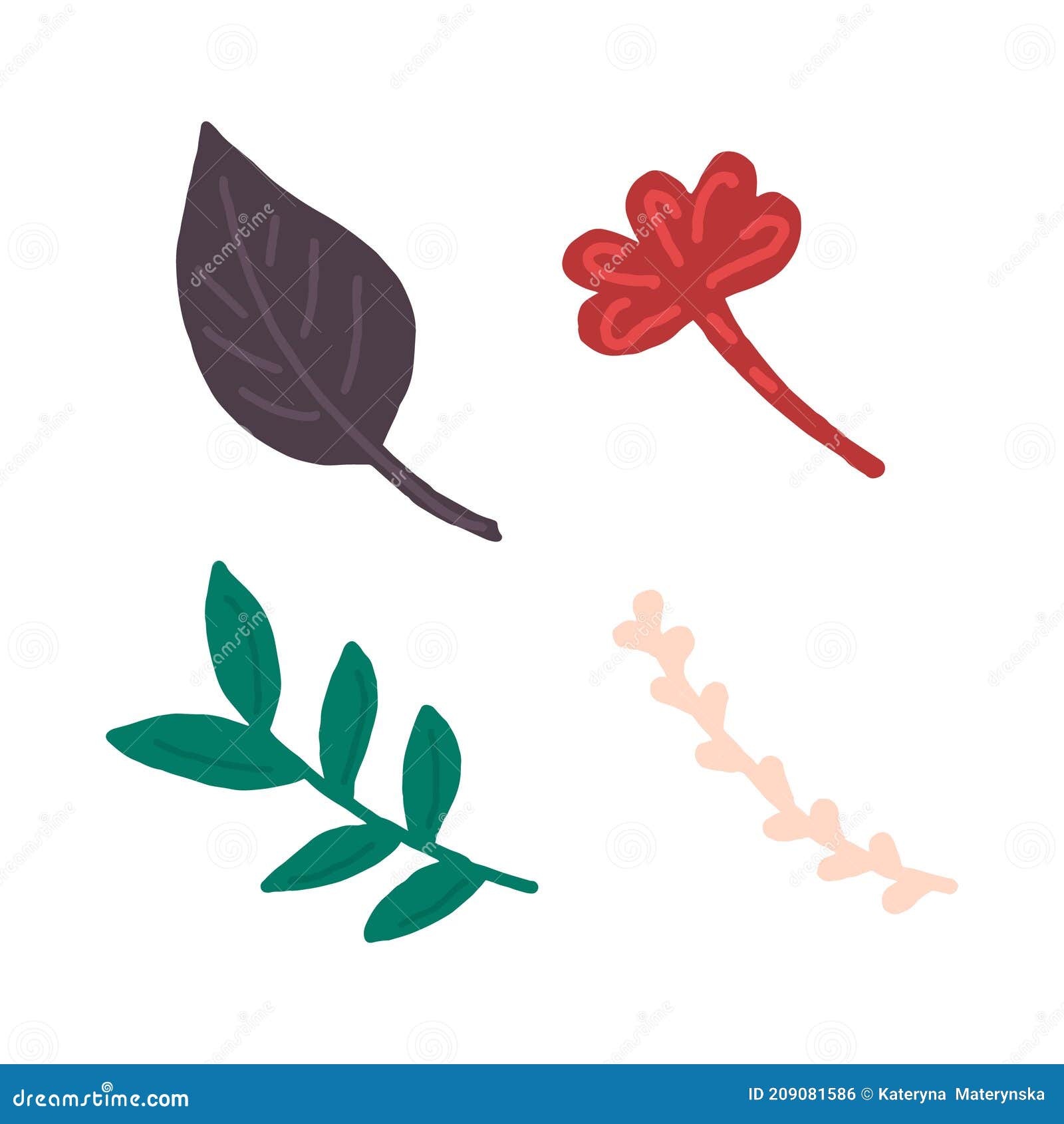 Tropical Flat Design with Particle Texture. Botanical Illustration. Set ...