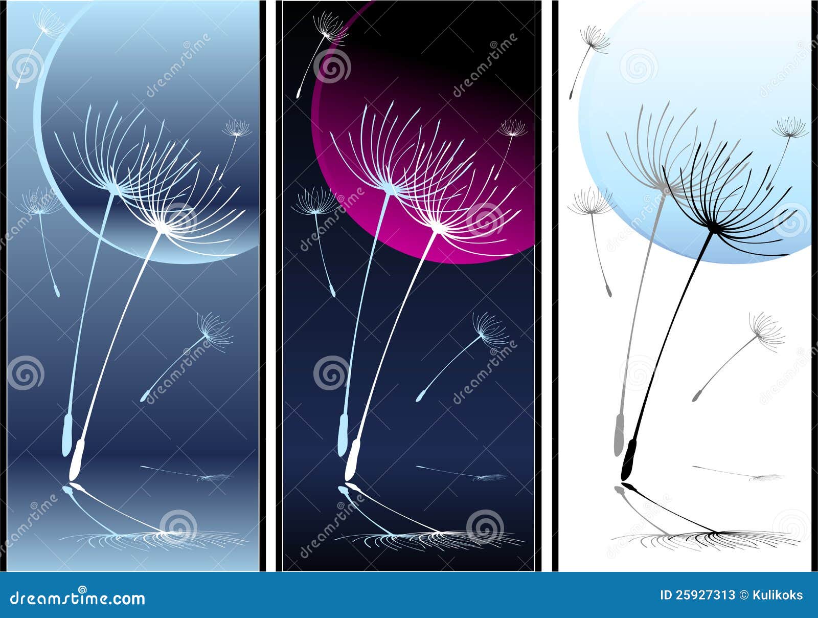 Set Abstract Composition Dancing Dandelion Seeds Stock Vector ...