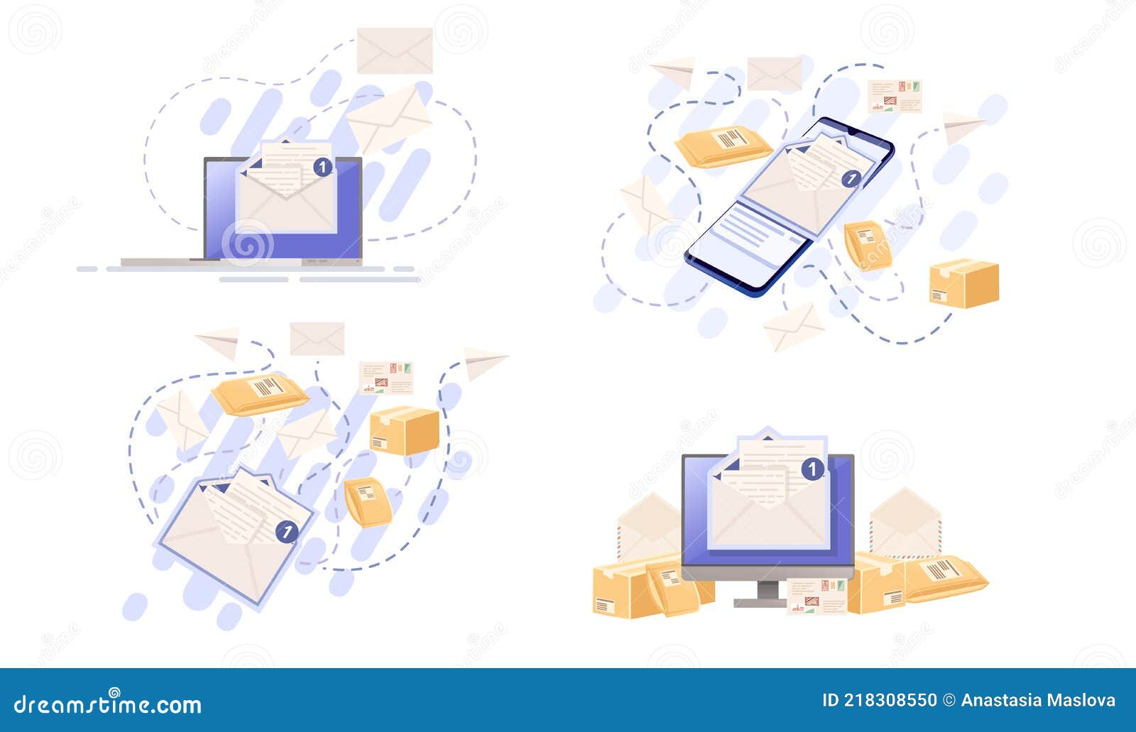 Set of Abstract Concept of Sending Mail Envelope or Parcel Vector ...