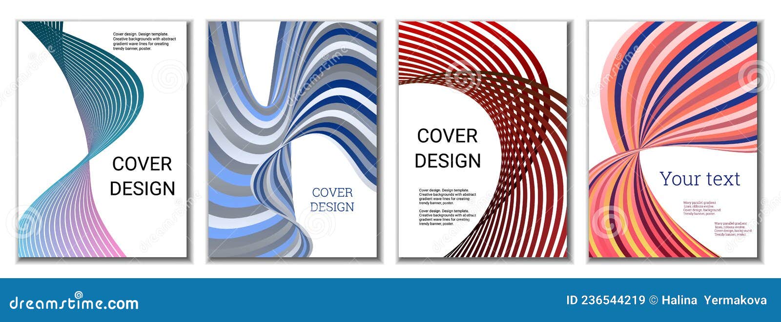 A Set of 4 Abstract Covers. Wavy Parallel Gradient Lines, Ribbons ...