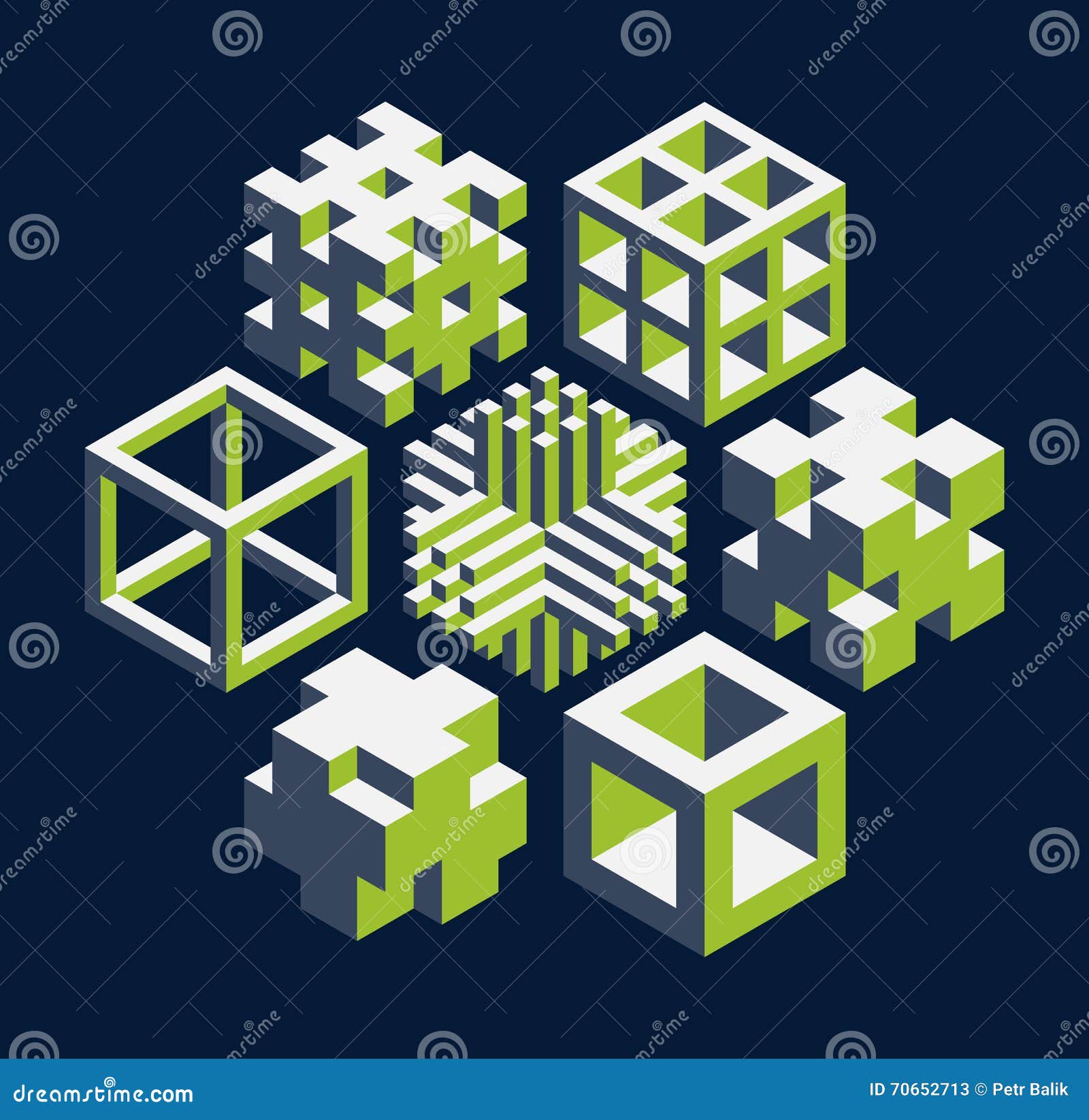 Set of Abstract 3d Cubical Objects Stock Vector - Illustration of green ...