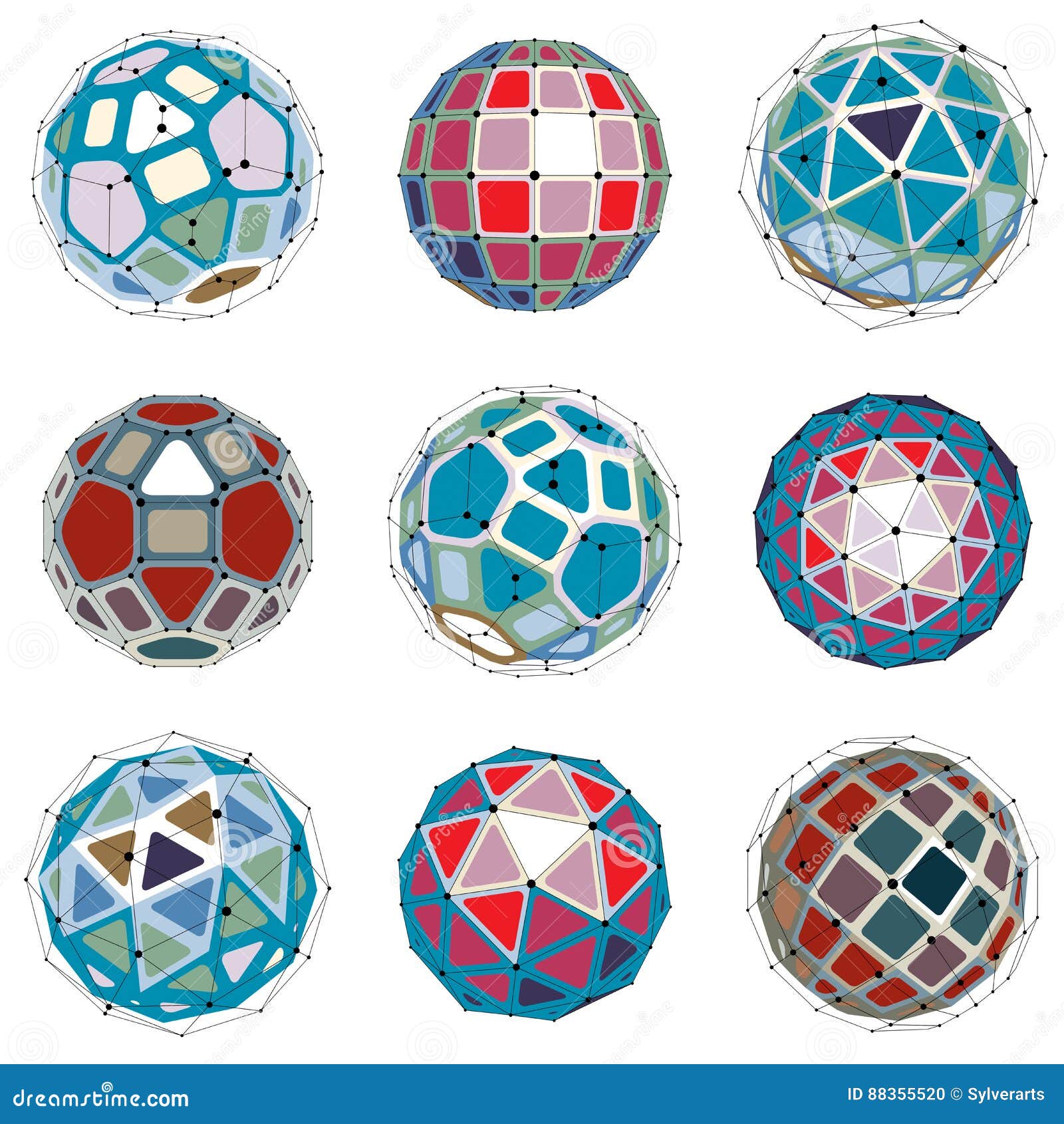 Set of Abstract 3d Faceted Figures with Connected Lines. Vector Stock ...