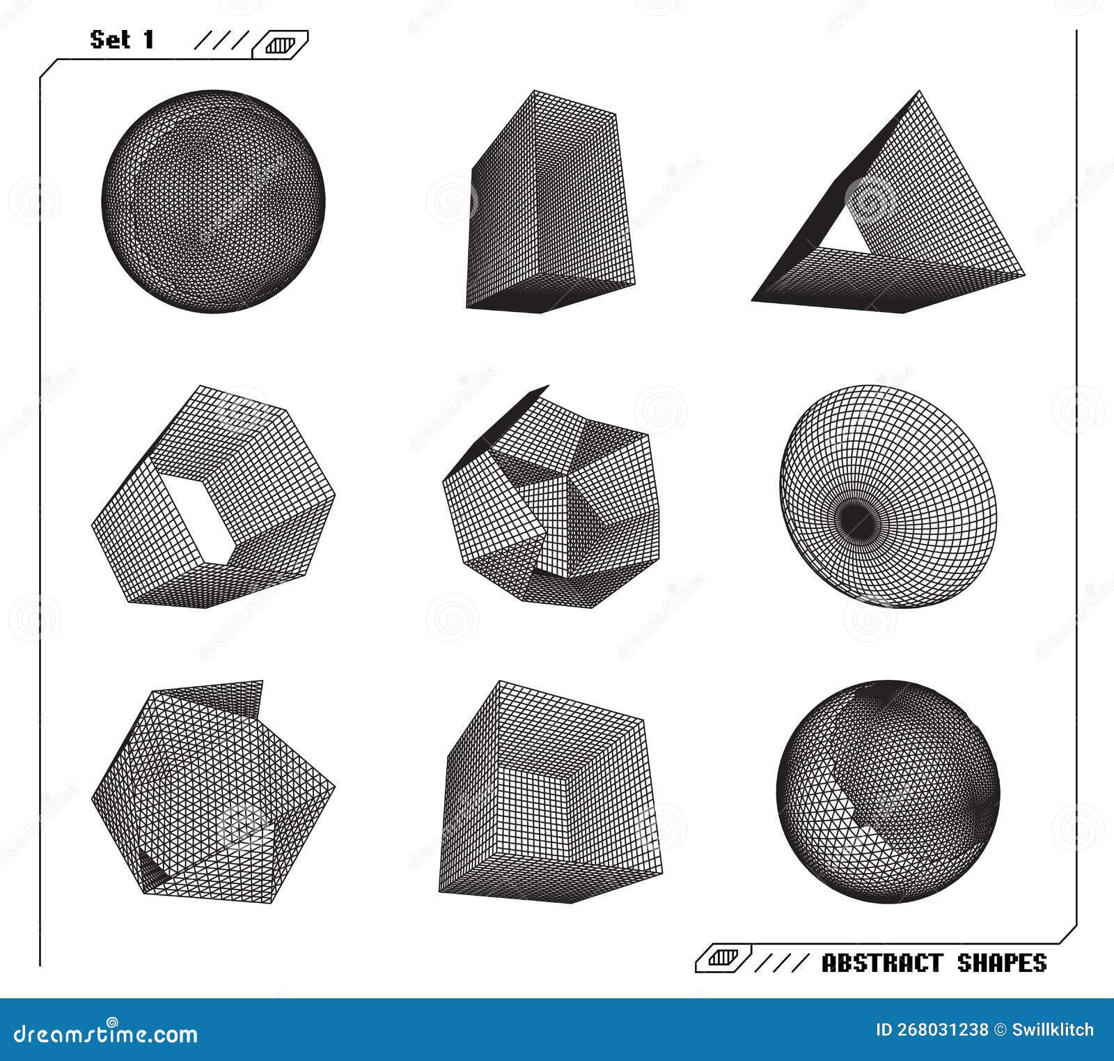 Set of Abstract 3d Wireframe Shapes or Elements with Open Edges ...