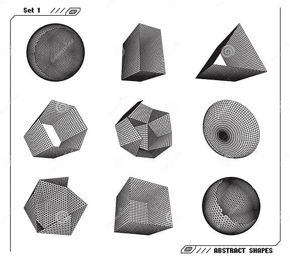 Set of Abstract 3d Wireframe Shapes or Elements with Open Edges ...