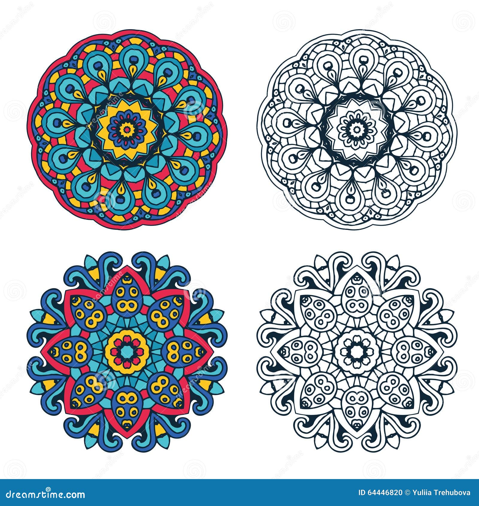 Set of Abstract Design Elements. Round Mandalas in Vector. Graphic ...