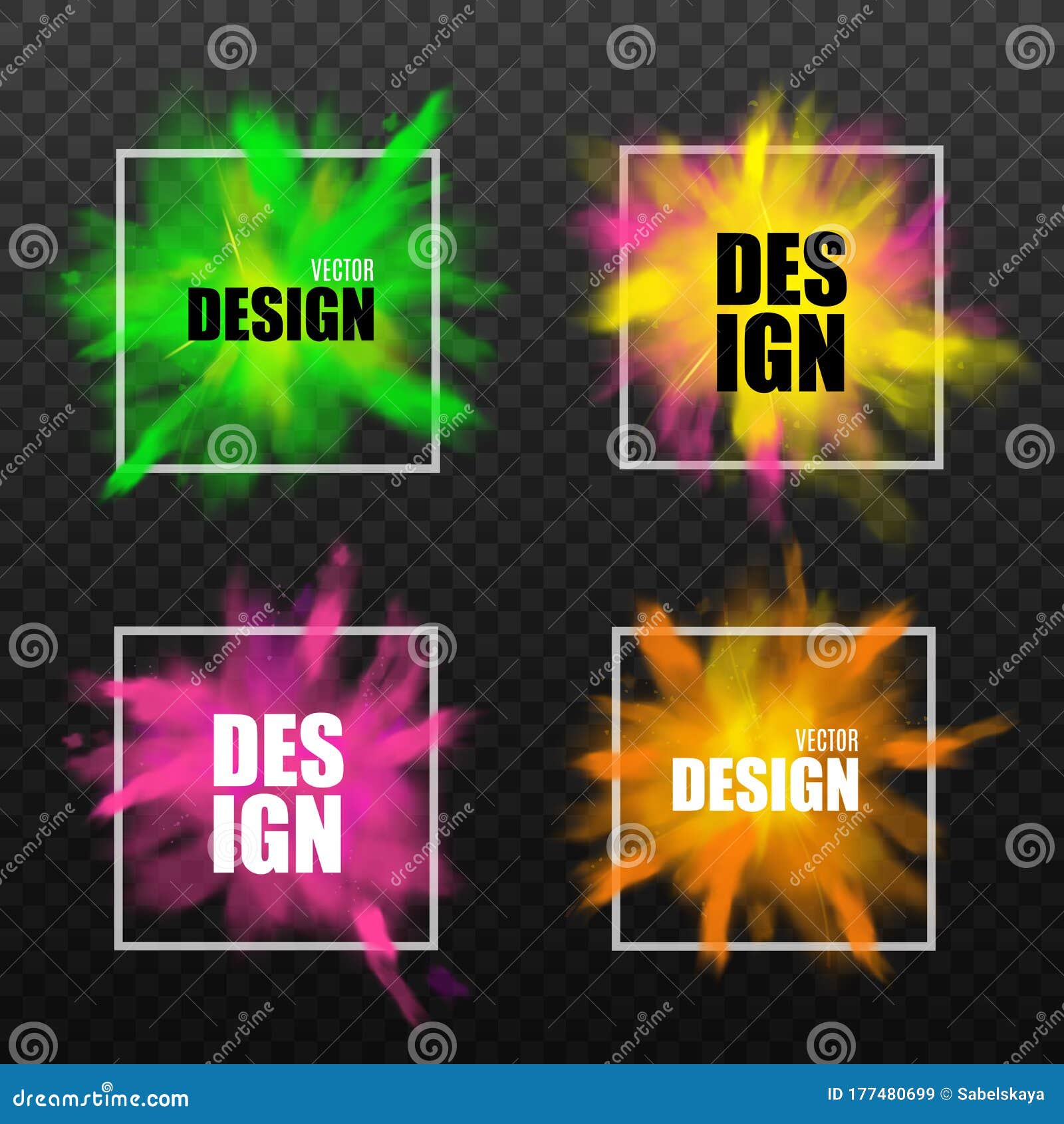 Set Elements with Color Powder Splash, Realistic Vector Illustration ...