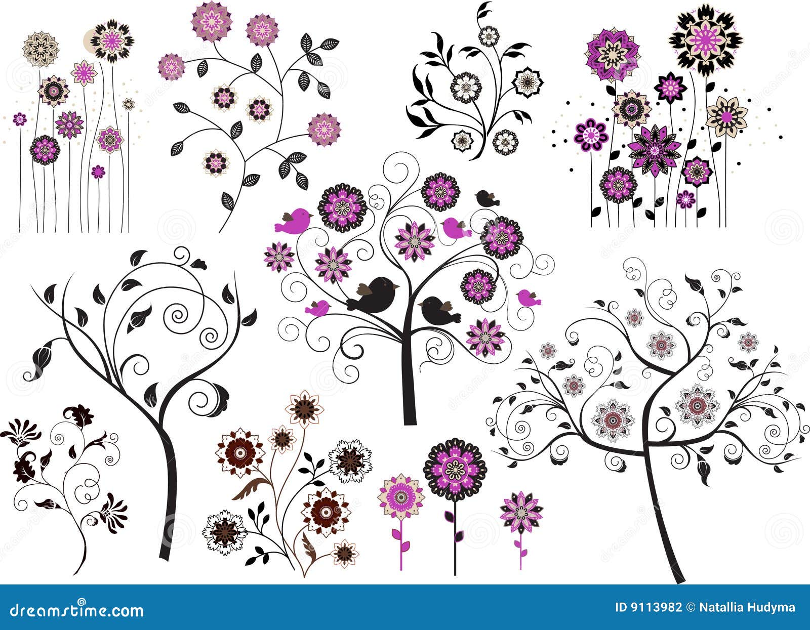 Set Of Abstract Design Floral Elements Stock Vector Illustration Of Vector Graphic 9113982