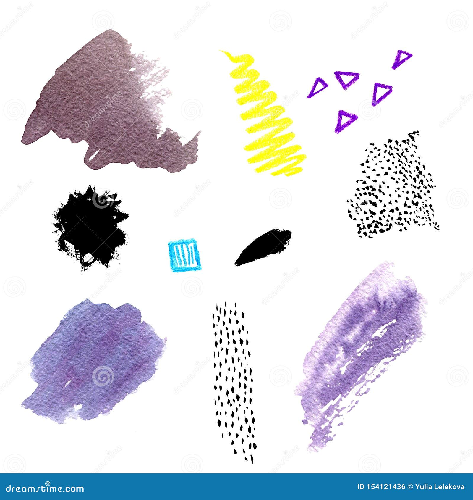 Set of Abstract Elements in Different Hand Drawn Techniques: Watercolor ...