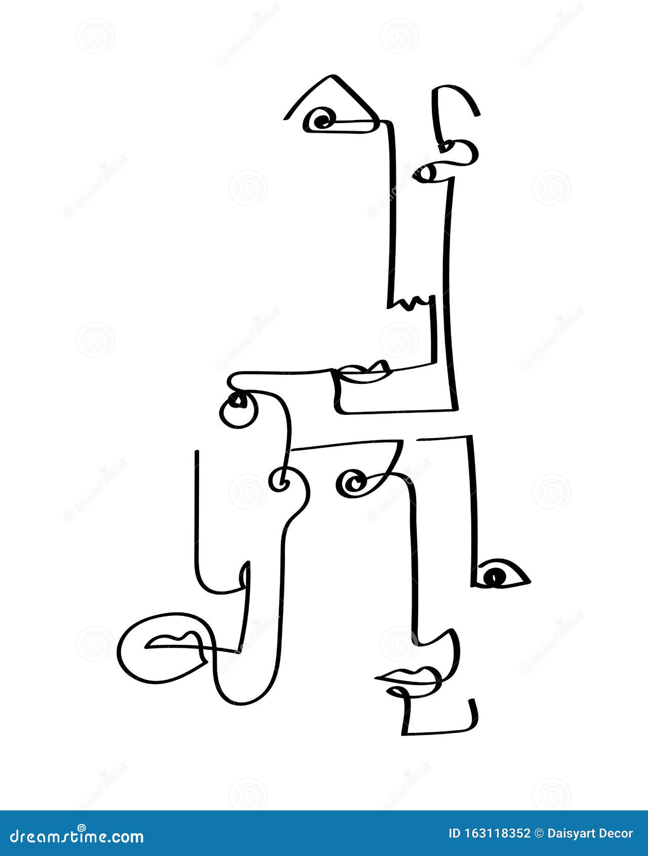 Set Of Abstract Face One Line Drawing Portrait Minimalistic Style