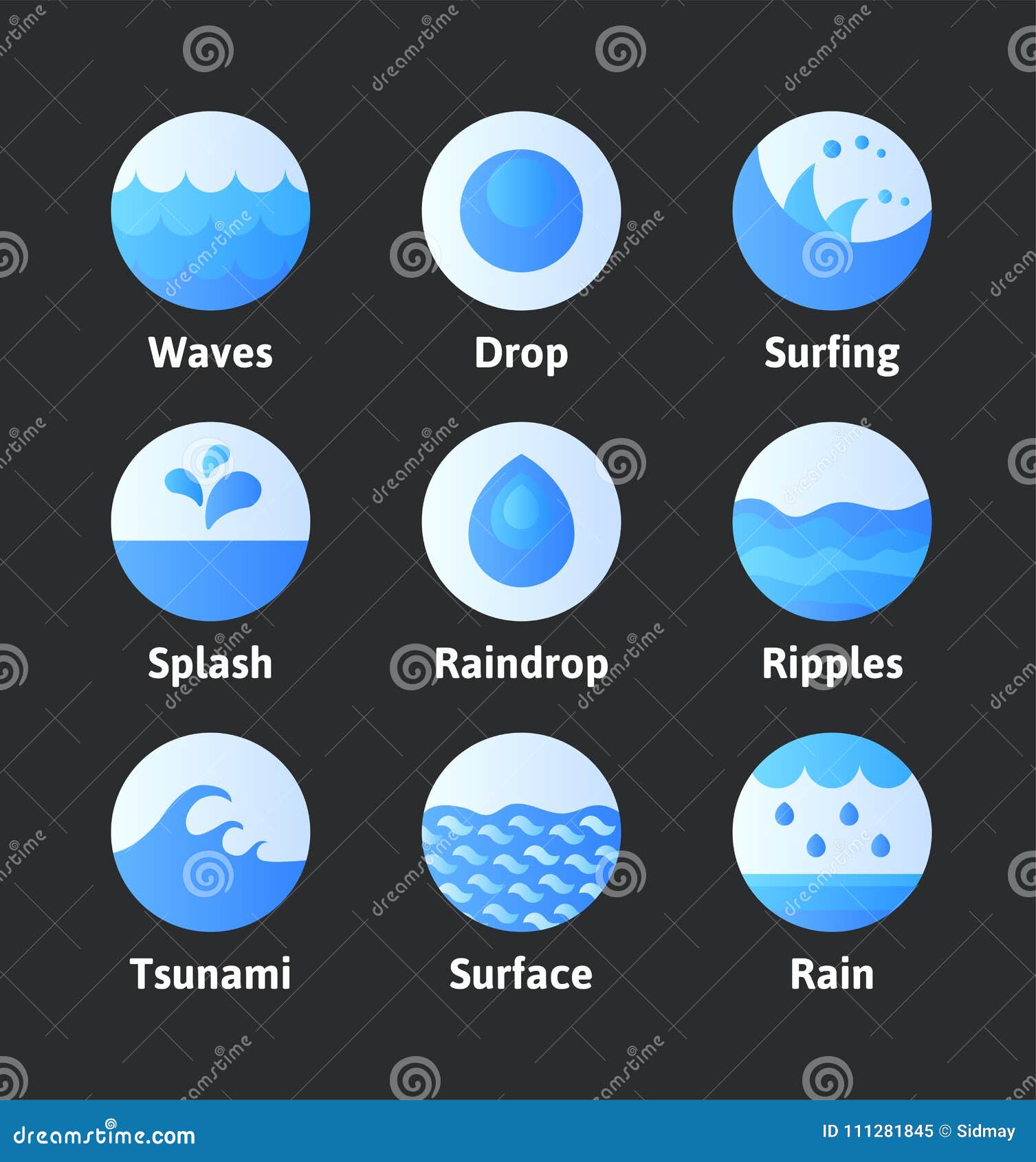 Set of Abstract Flat Water Icons Stock Vector - Illustration of flow ...