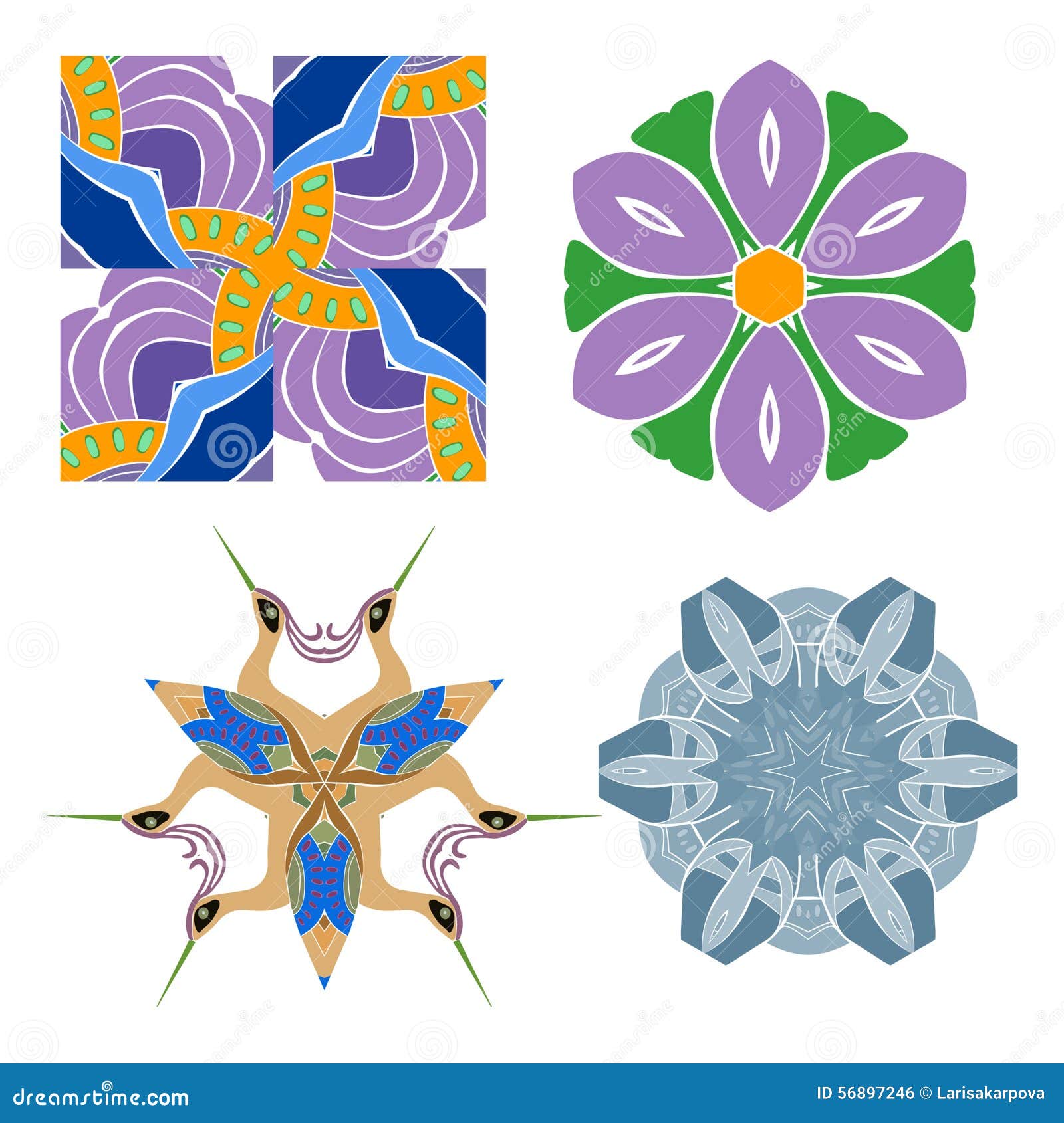 Set of Abstract Flower Feminine Pattern Textiles Stock Illustration ...