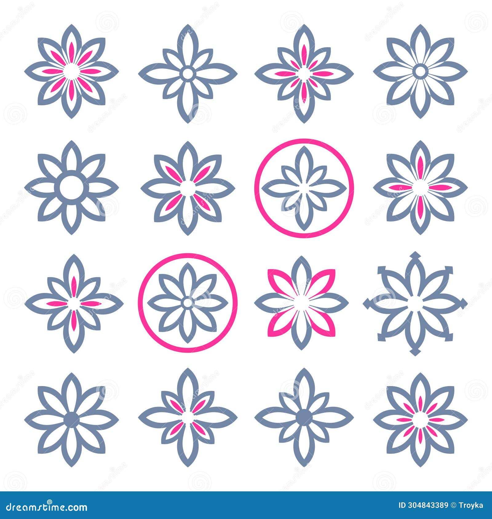 Set of Abstract Flower Icons. Radial Design Elements Stock Vector ...